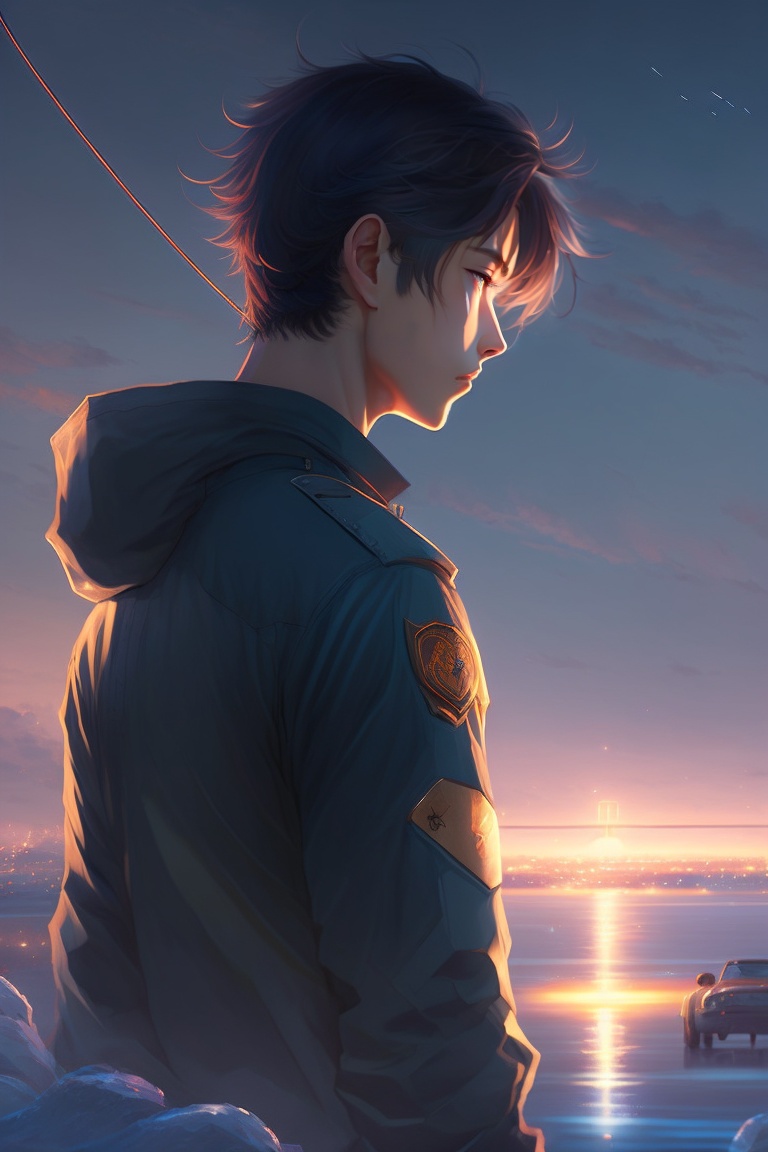 Lexica - Beautiful anime painting of a man holding on a chain from a ...