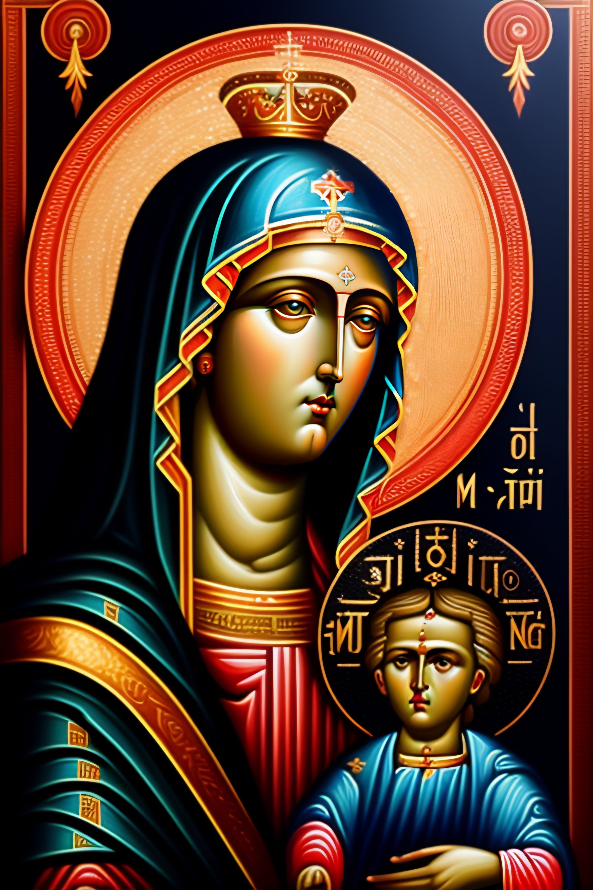 Lexica - Byzantine icon of saint mary, hyperrealistic, futuristic, colorful