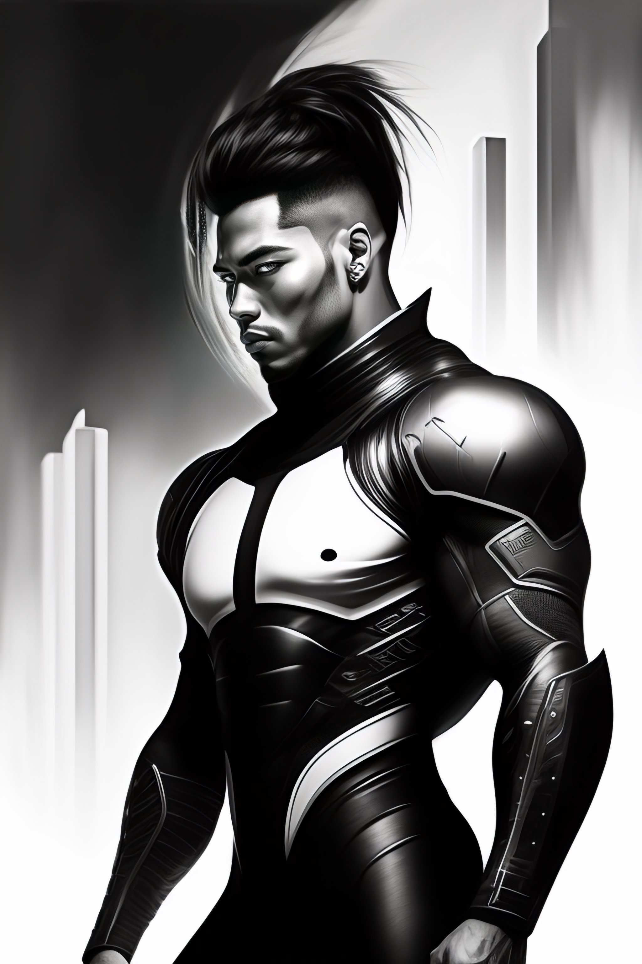 Lexica - Male Cyborg, full body shot, half human face, Horror, digital ...