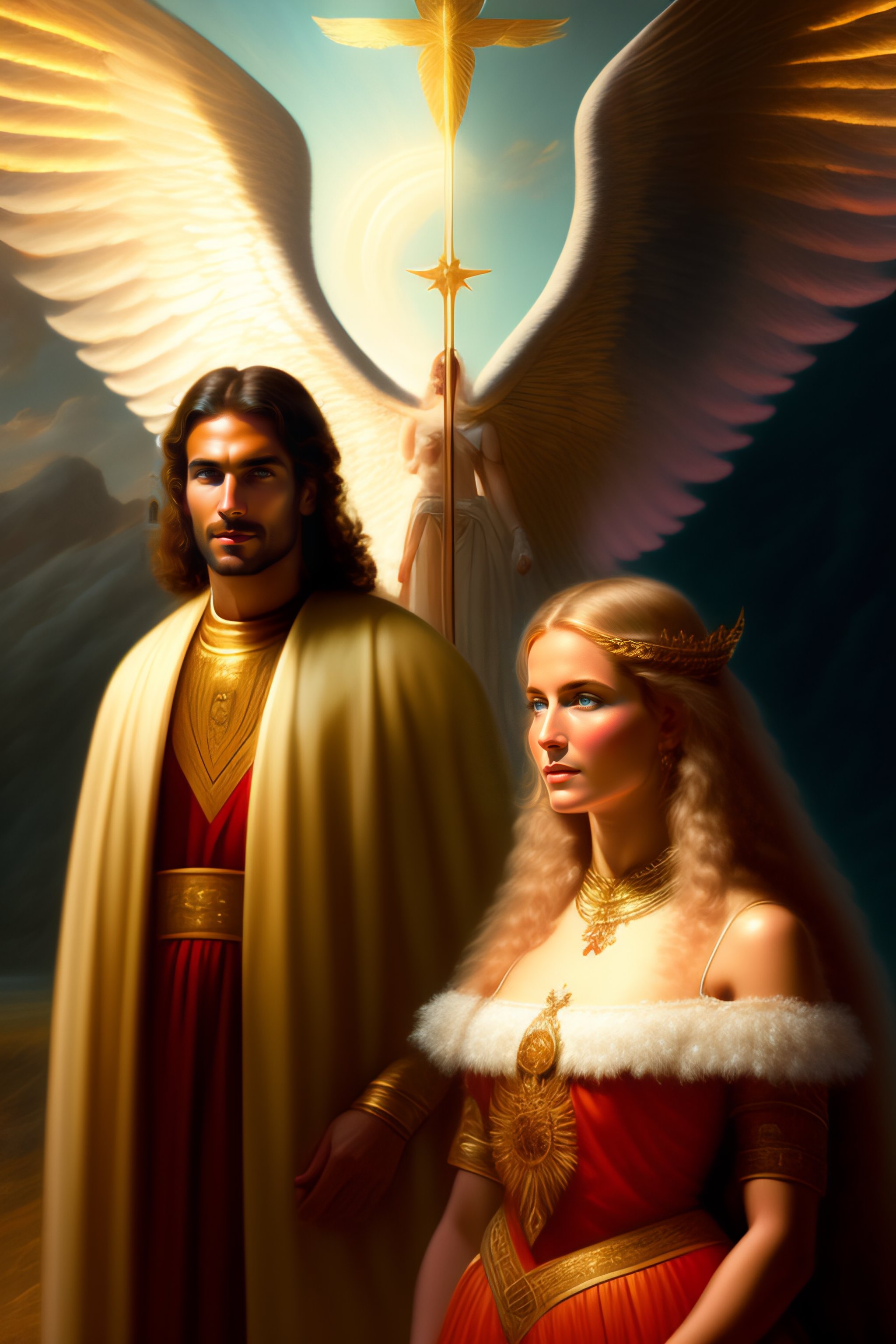 Lexica - Photographic portrait of Archangel Michel and an angelic woman