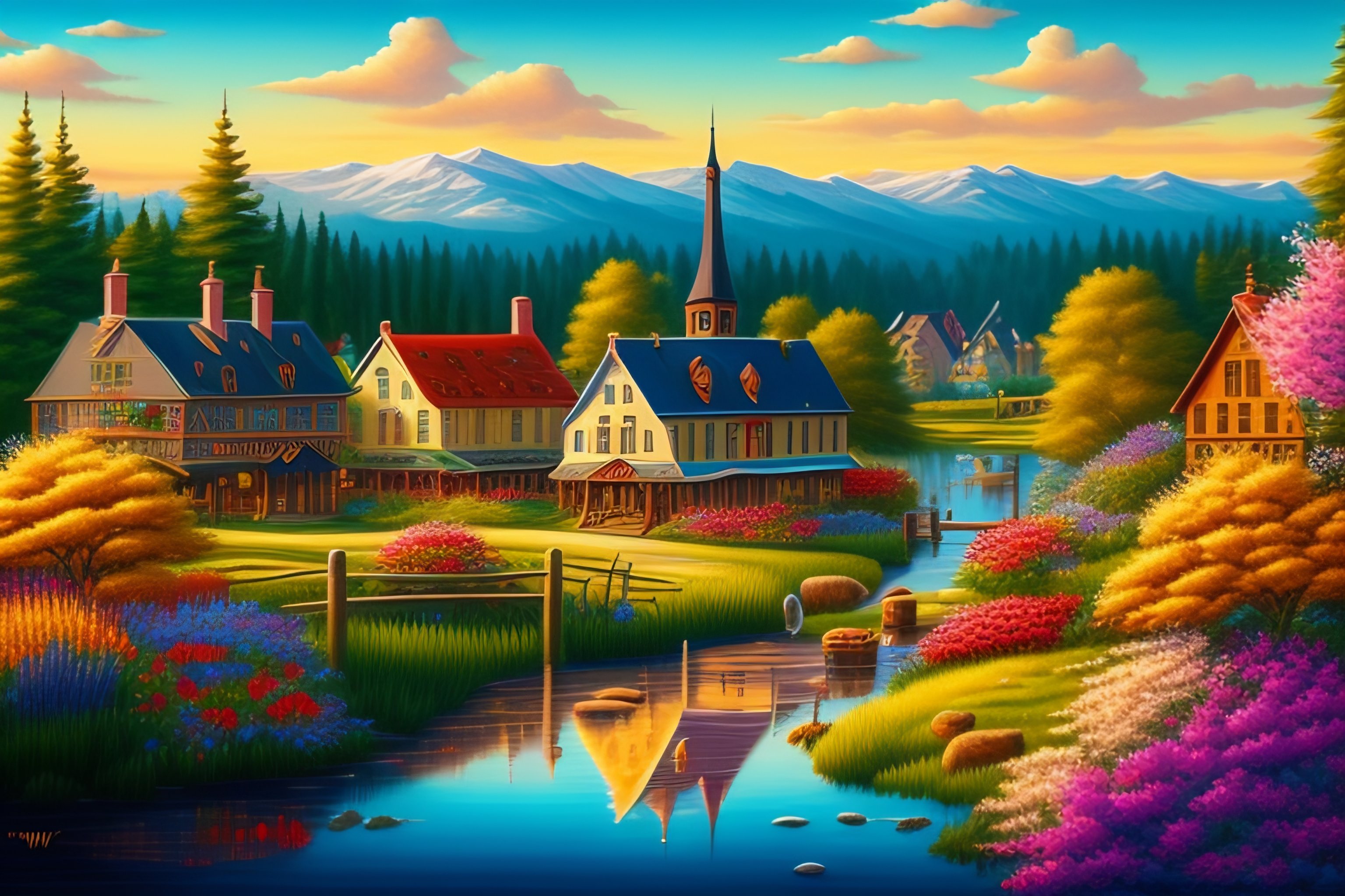 Lexica - Town in spring, by charles wysocki, detailed, 8k, flowers, colors