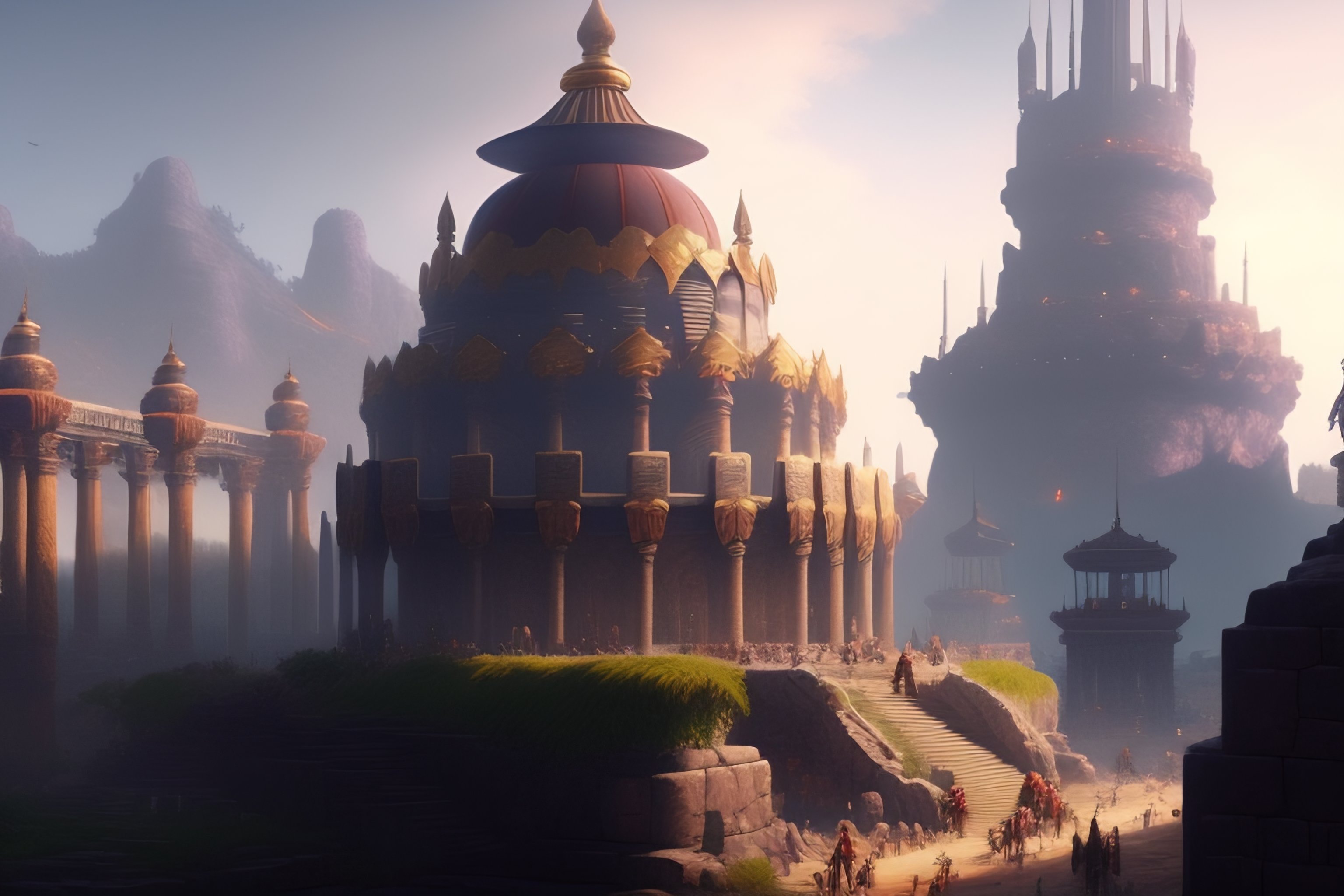 Lexica - Ancient barbarian fantasy city, coliseum on the left, shrine ...