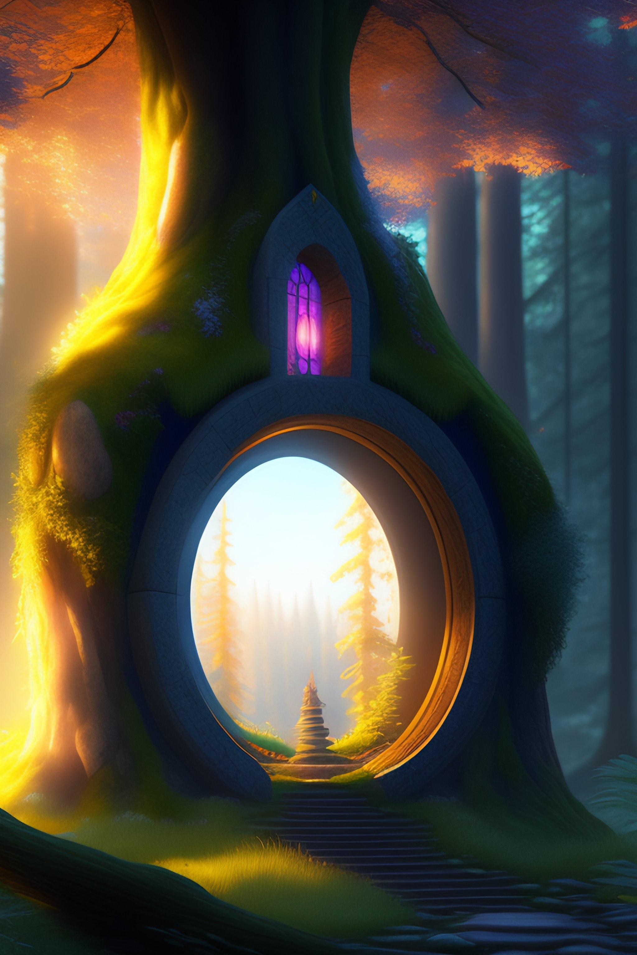 Lexica - Fantasy magical fairy-tale glowing stone portal in the forest ...