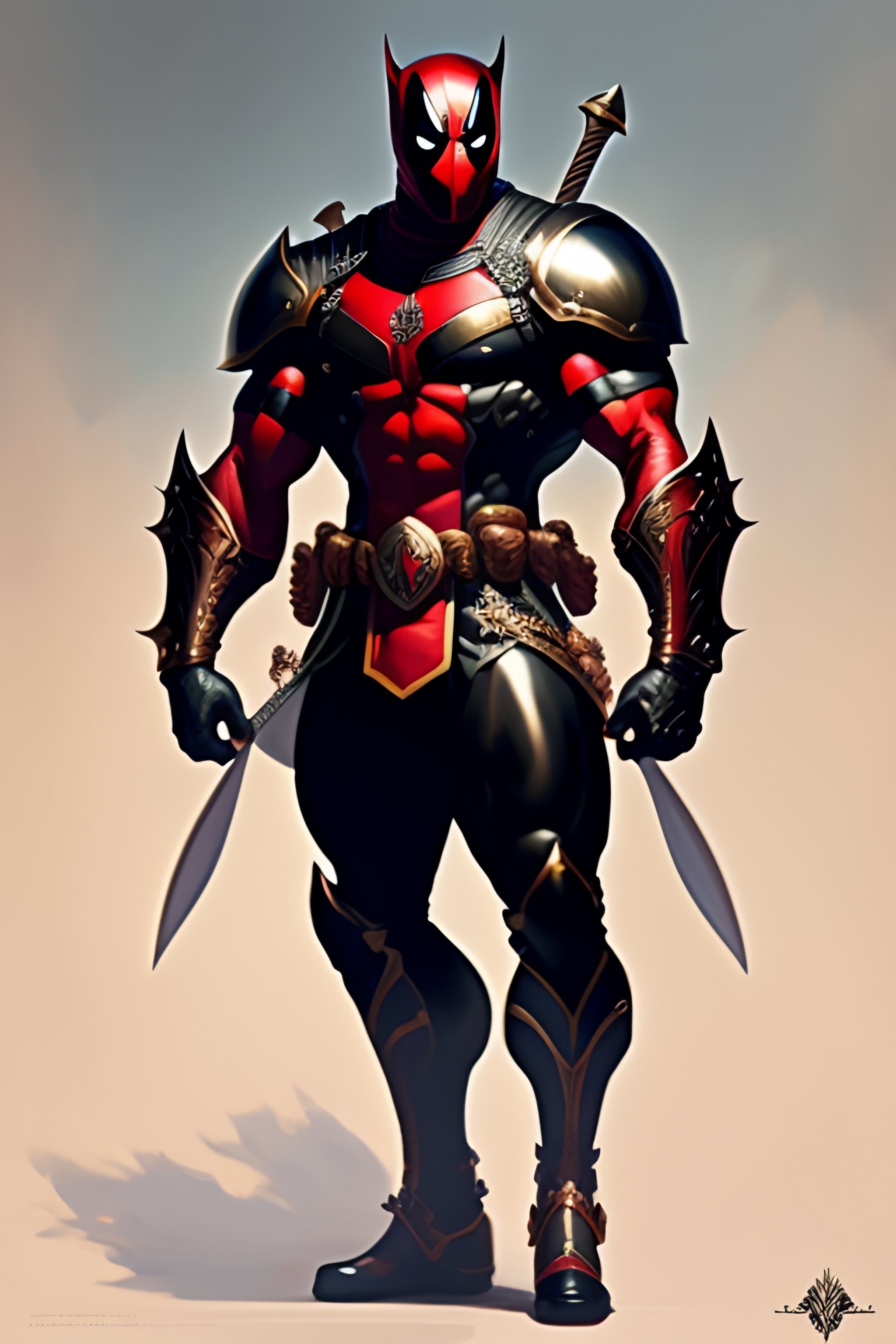 Lexica - Full body potrait extremely muscular deadpool medieval knight ...