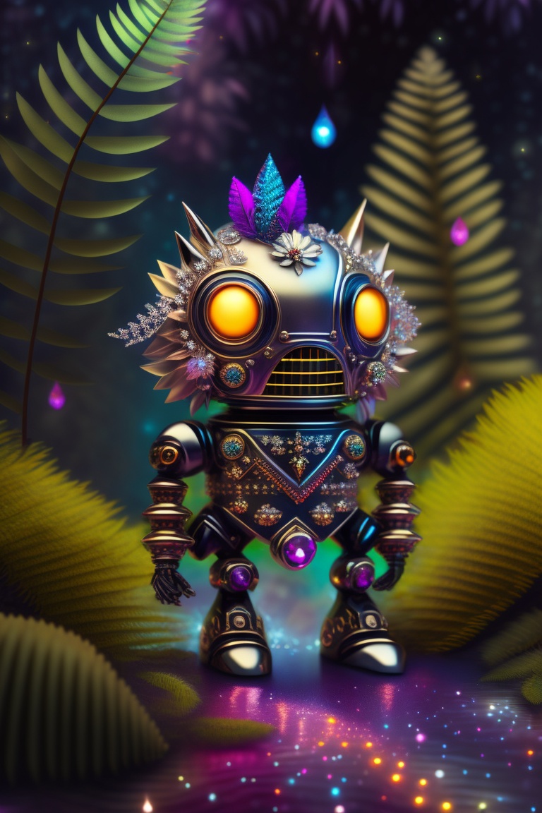 Lexica - Magic trippy silver 1950;s spiked robot with attitude, jewel encrusted, spiked flowers ...