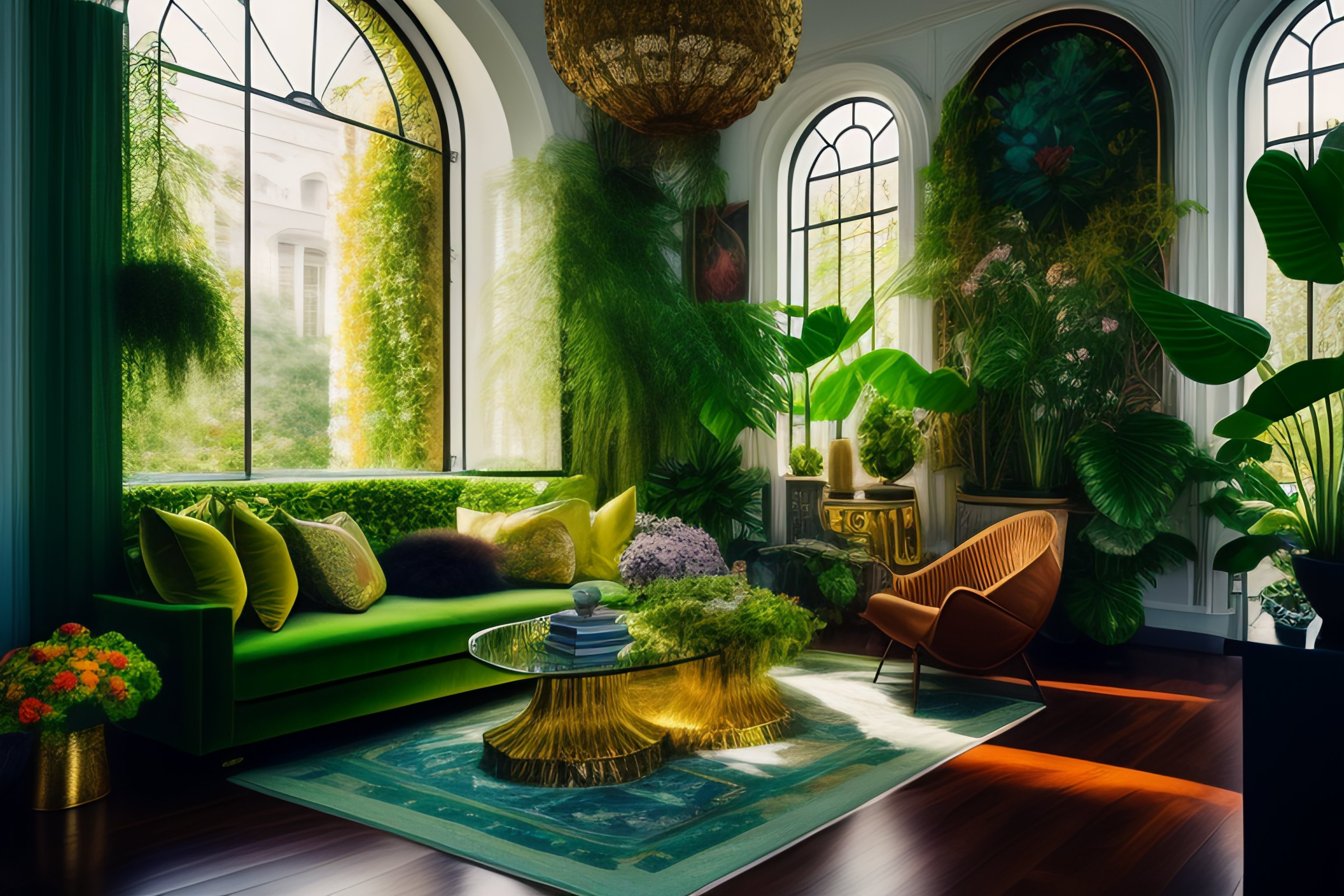 Lexica - Architectural Digest photo of a maximalist green solarpunk ...