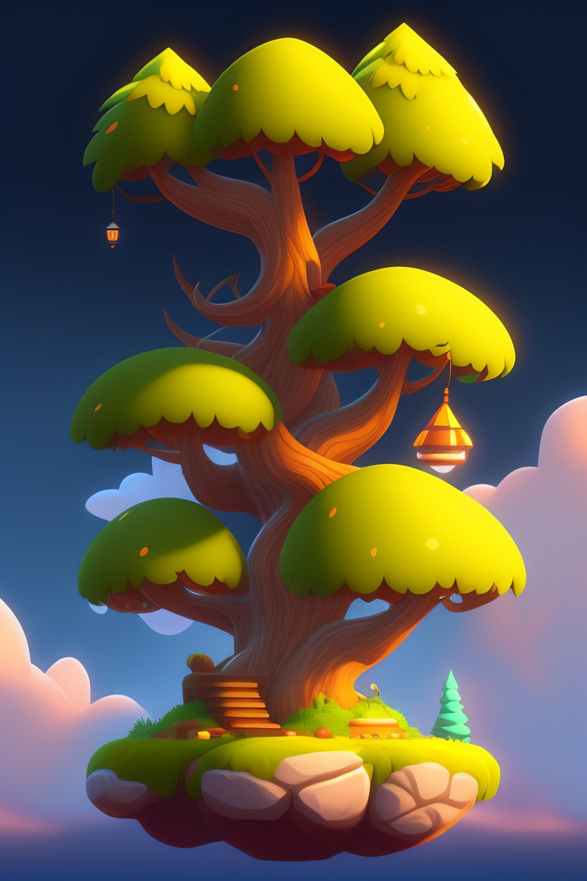 Lexica - 2d asset of a big tree for platform game, in semi realistic ...