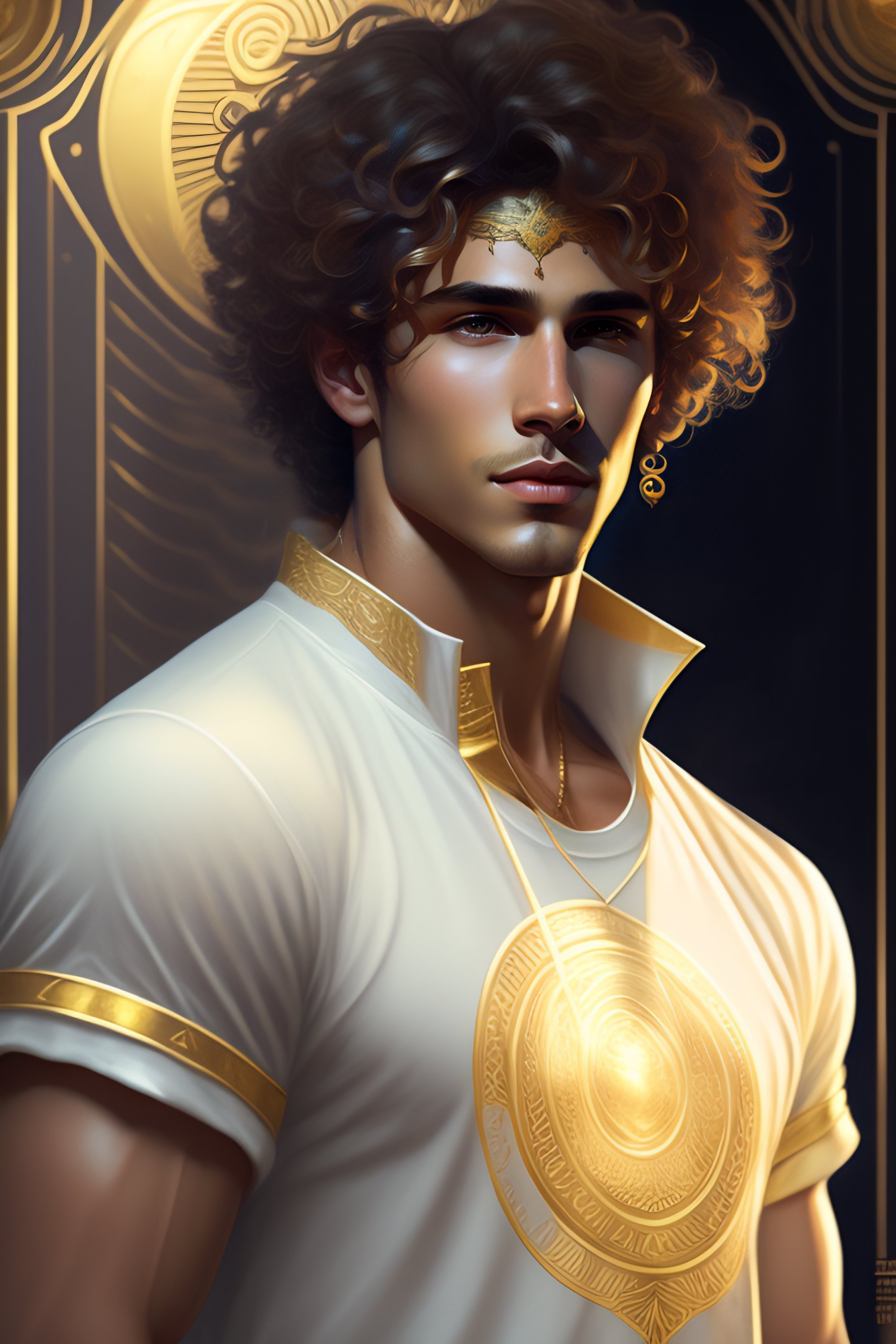 Lexica - Young man, moon demigod with golden curly hair, wearing jeans ...