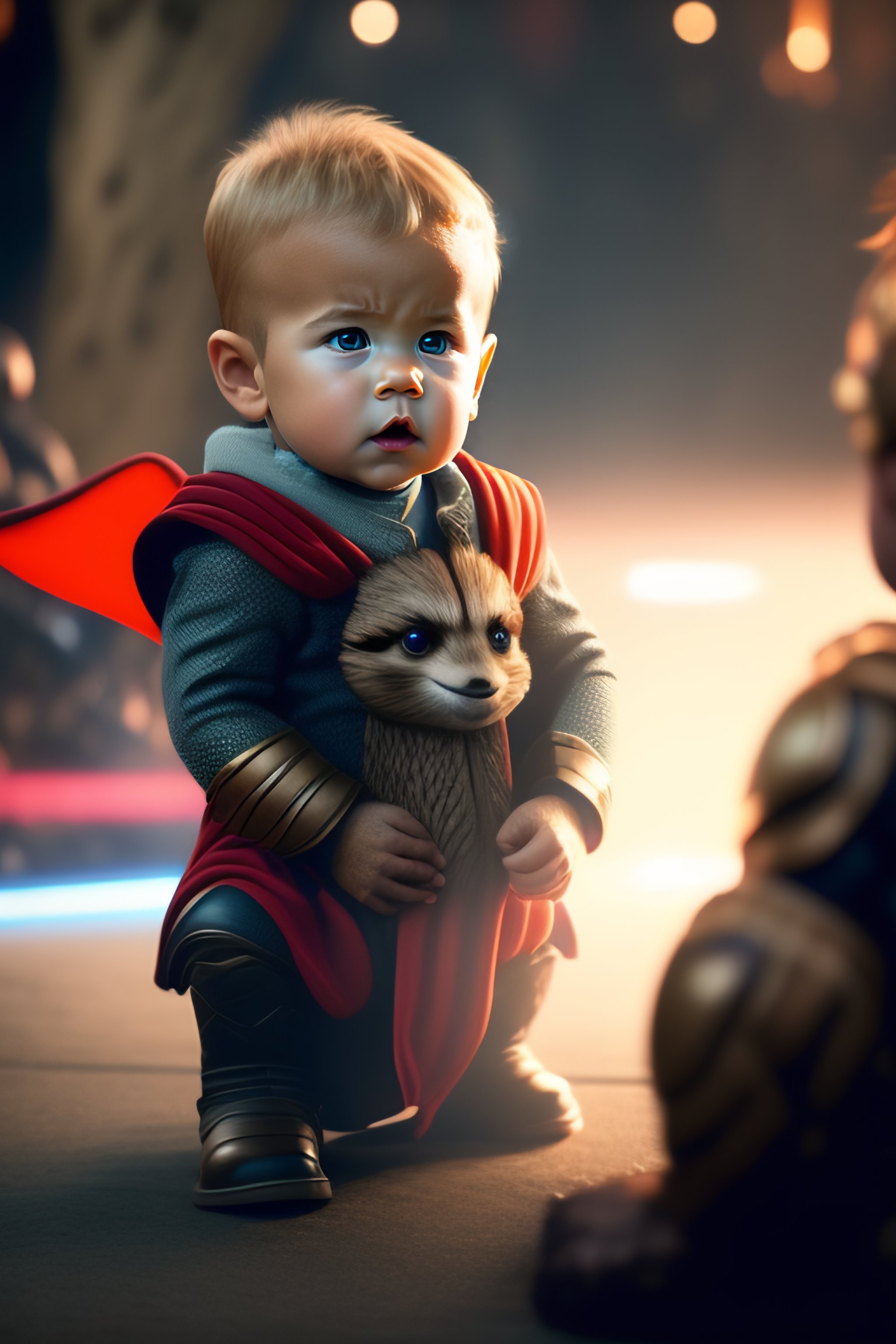 Lexica - Baby Thor fighting with groot