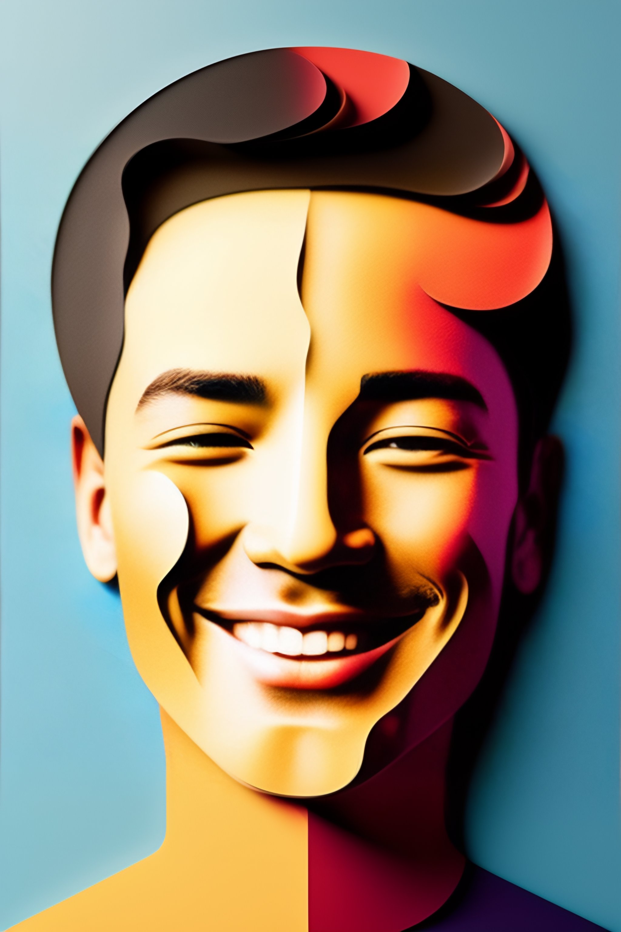 Lexica - A face of a man with wavey medium short hair made from layered ...