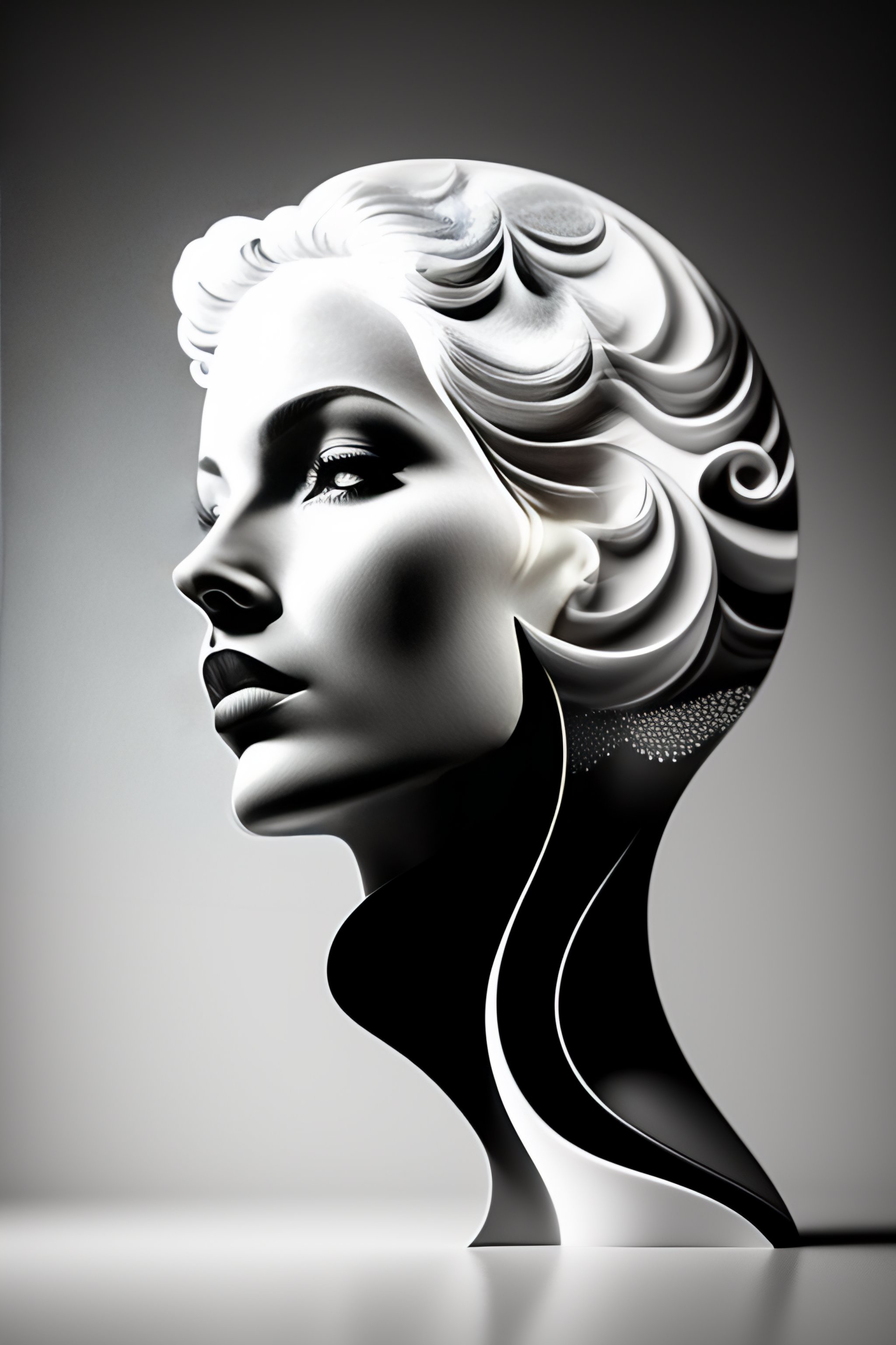 Lexica - 3d design, of a person on tiptoe in profile, black and white