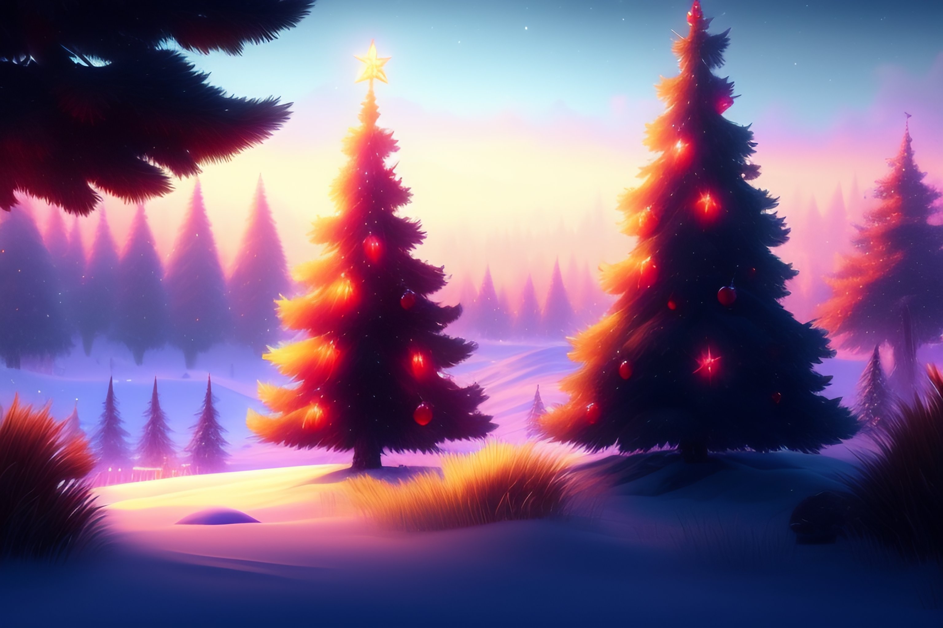 Lexica - Landscape, christmas, gift and trees, night, 1080x720px ...