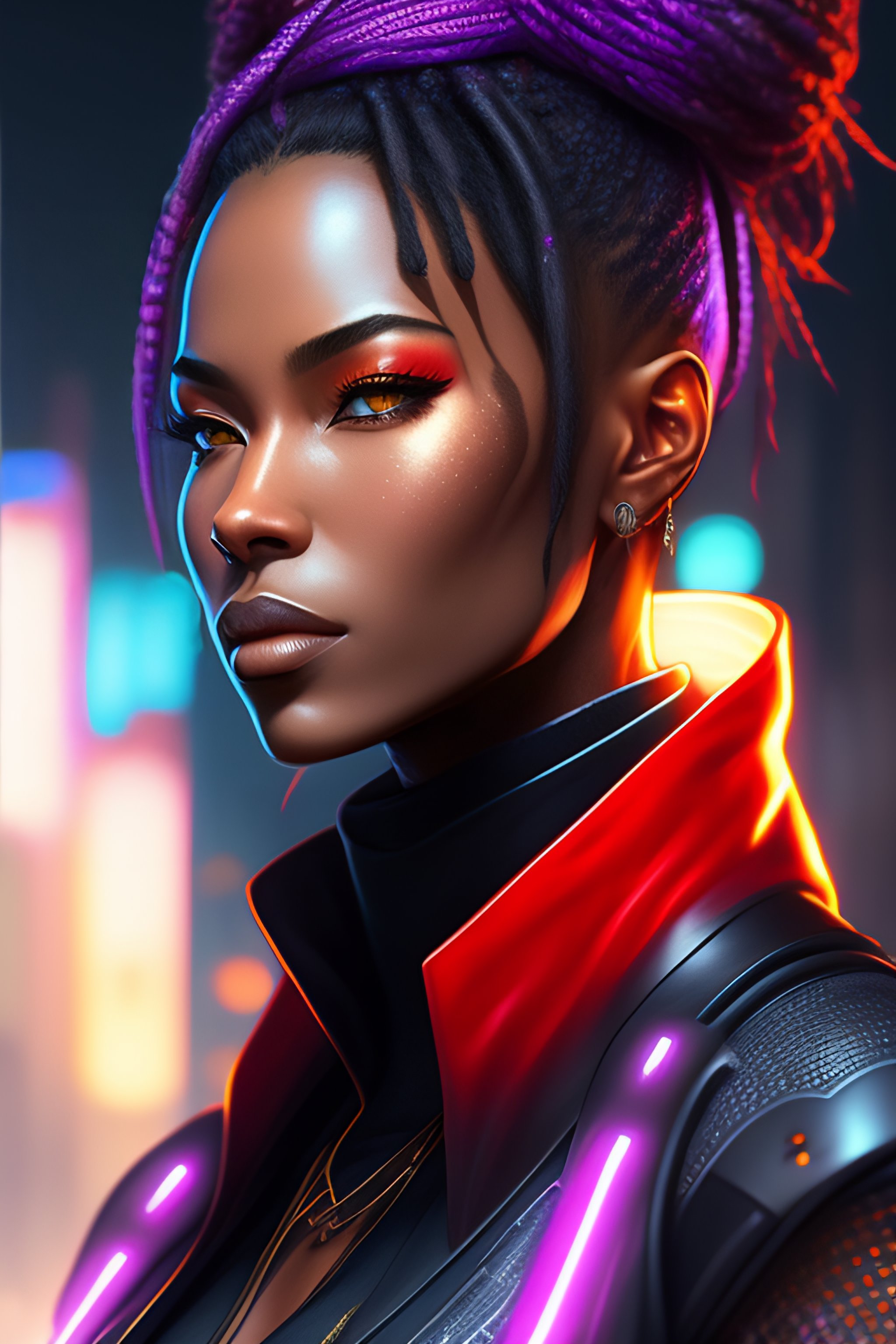 Lexica - Right facing, Portrait of a cyberpunk black cyborg ninja ...