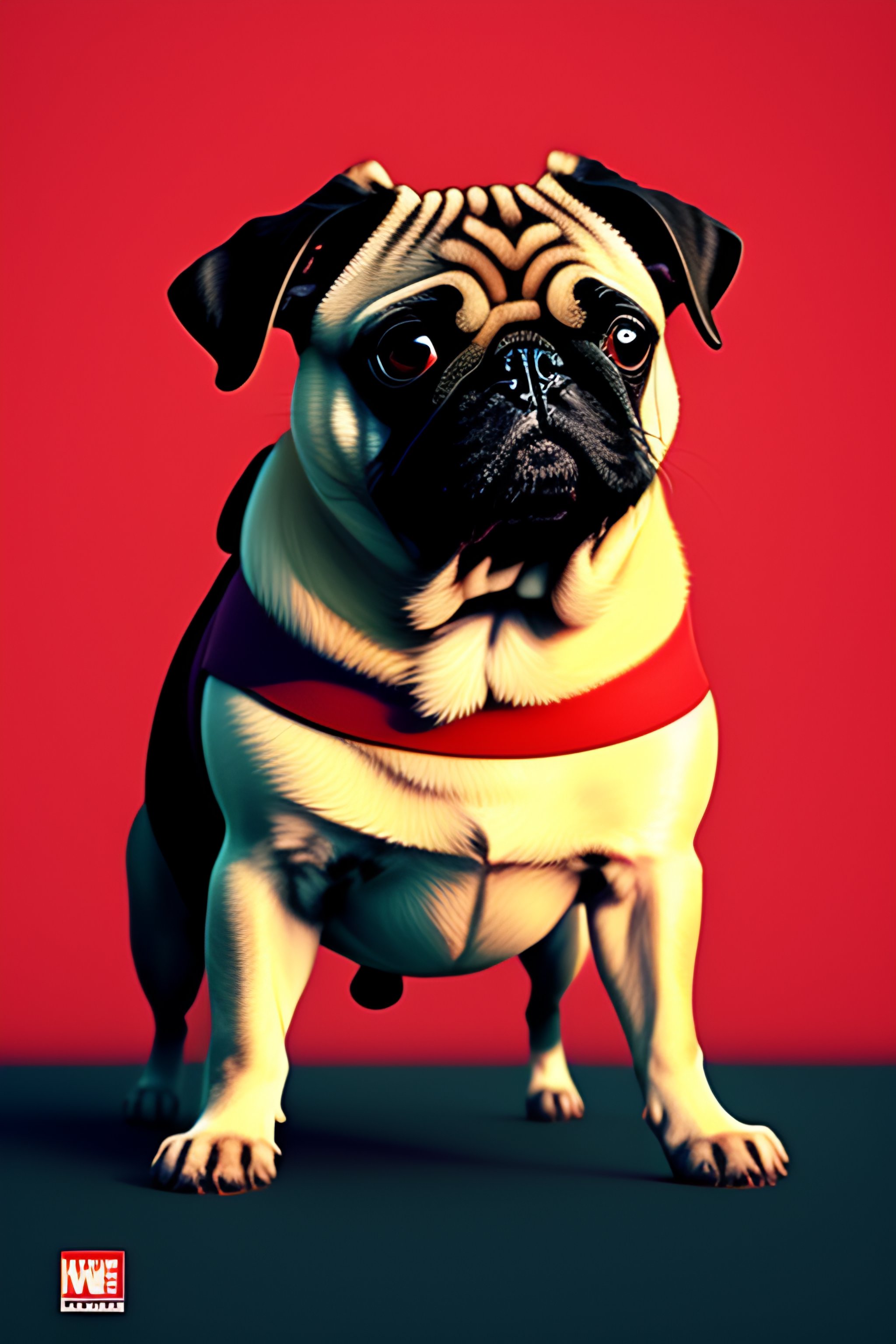 Lexica - Pug standing on two legs wielding a massive sword. akira style.