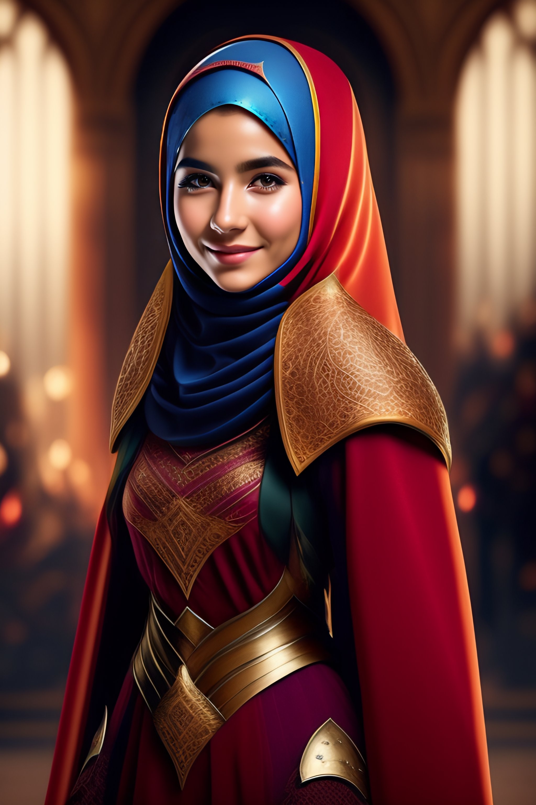 Lexica - Cute hijab girl wearing medieval mage armor