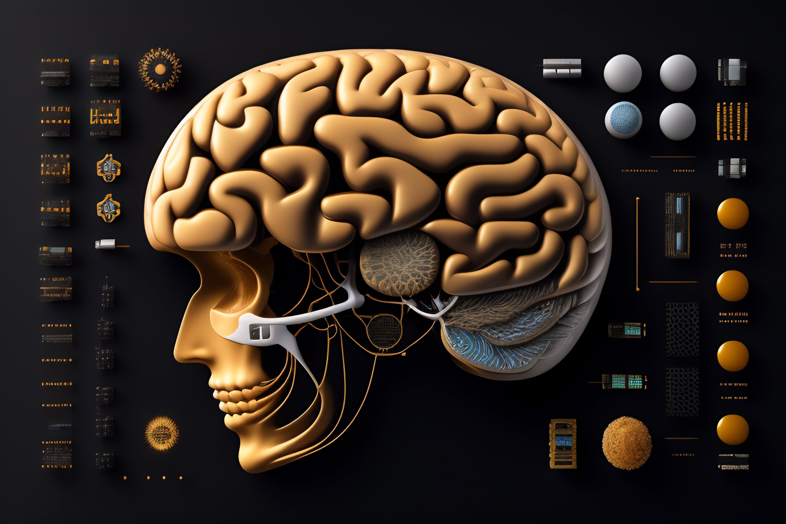 Lexica - Human brain merging machine ai parts, Knolling, Knolling ...