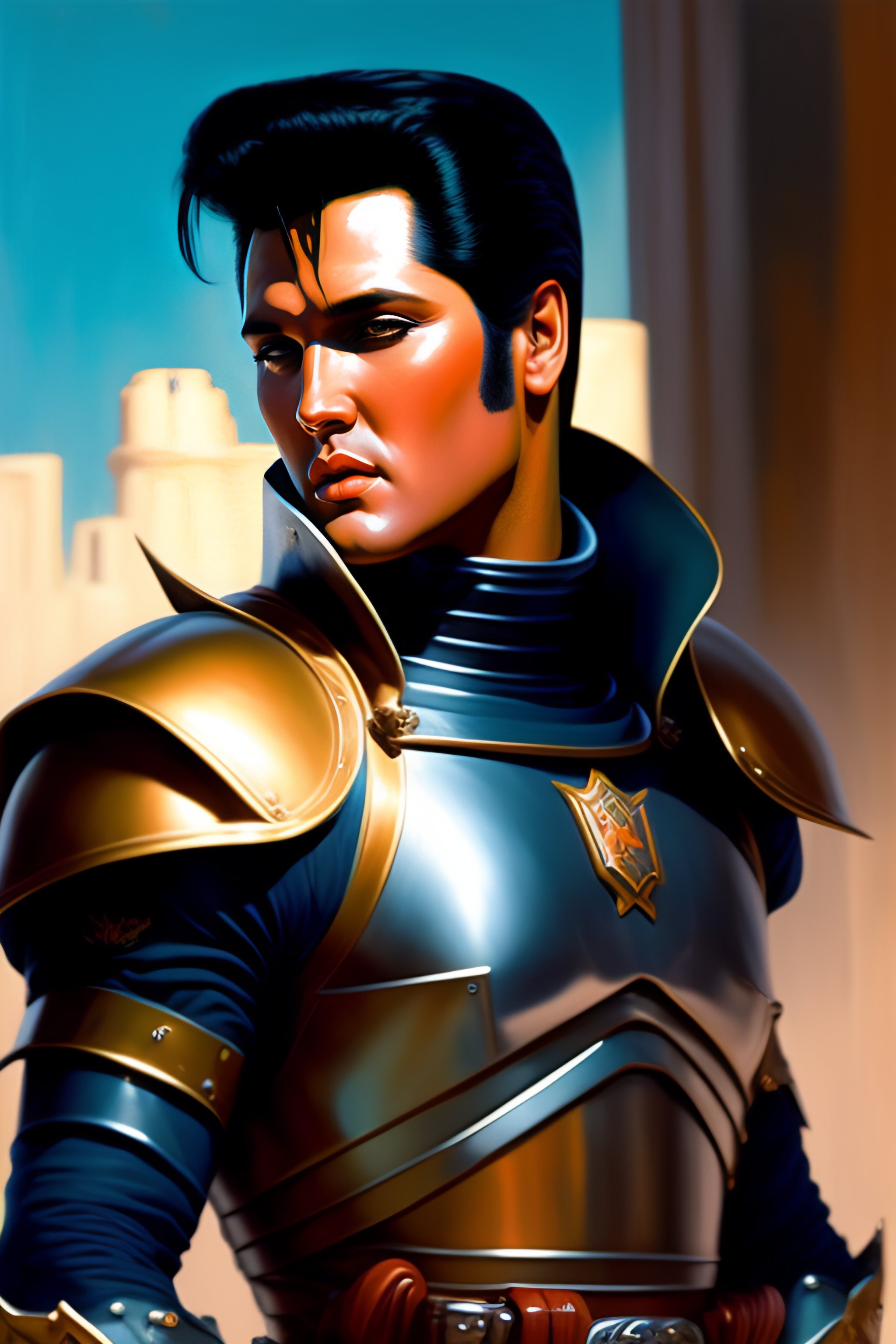 Lexica - Elvis presley in greg manchess portrait painting of armored ...