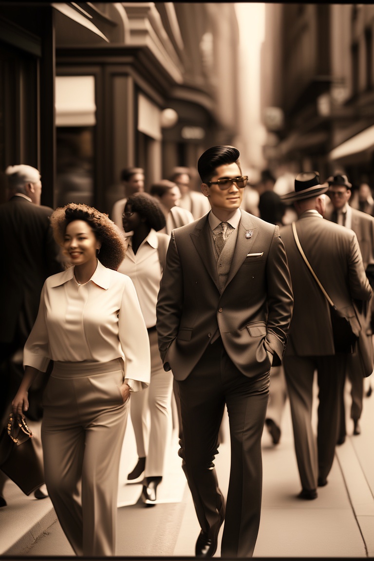 Lexica - Image: Group of people walking down a bustling city street ...