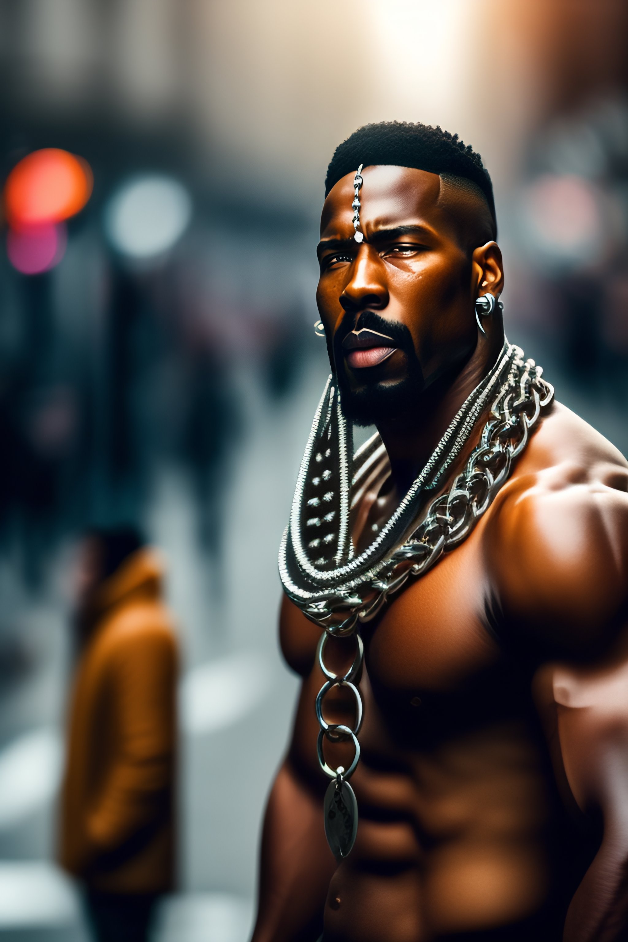 Lexica - A crying man with chains around his body while other people ...