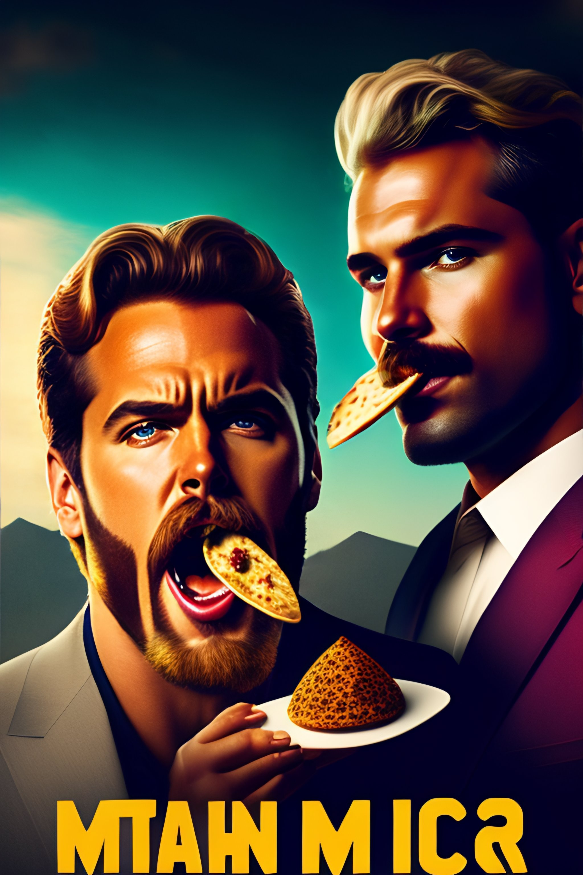 Lexica - Movie poster of two white man with beard eating a taco in ...