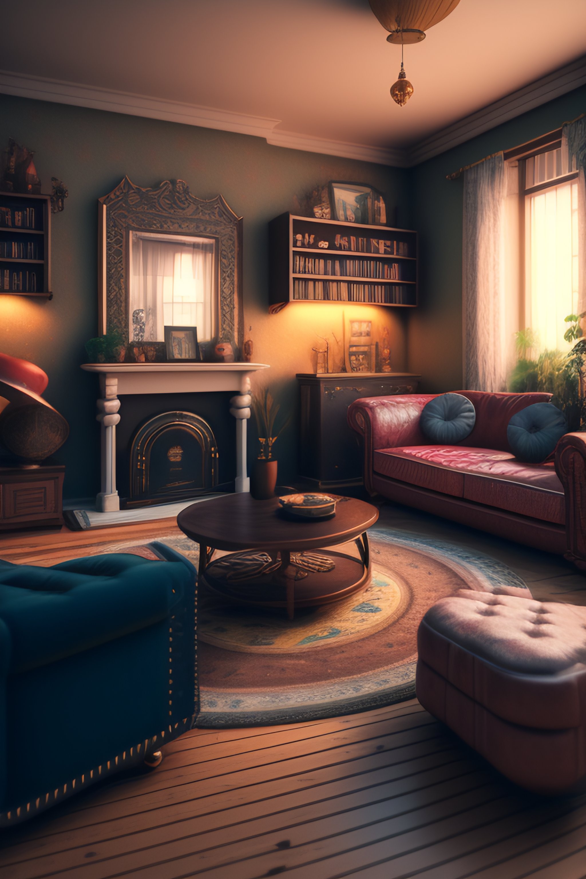 Lexica - Highly detailed interior shot of a messy vintage living room ...