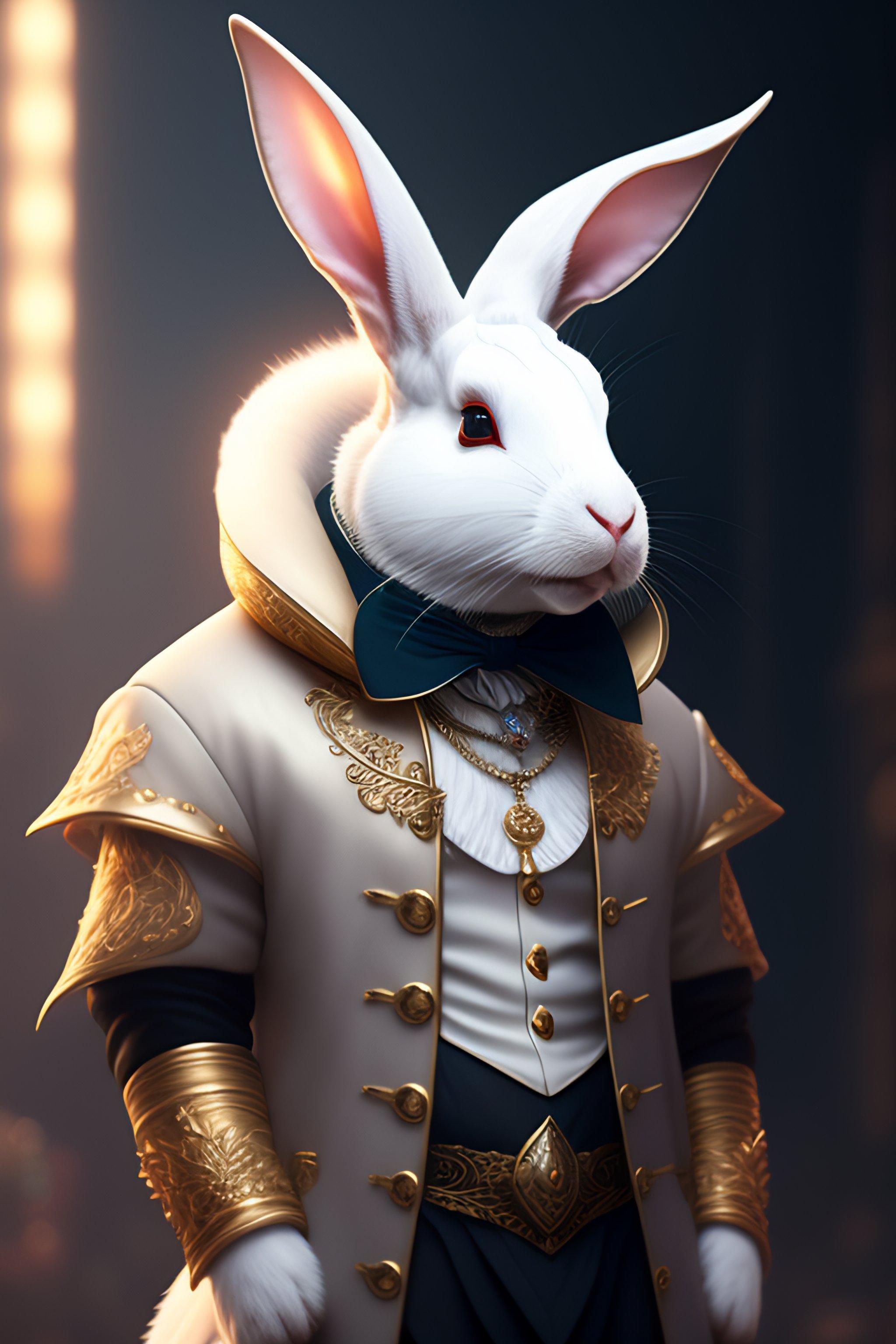 Lexica - An anthropomorphic white rabbit, male wizard face, dressed as ...