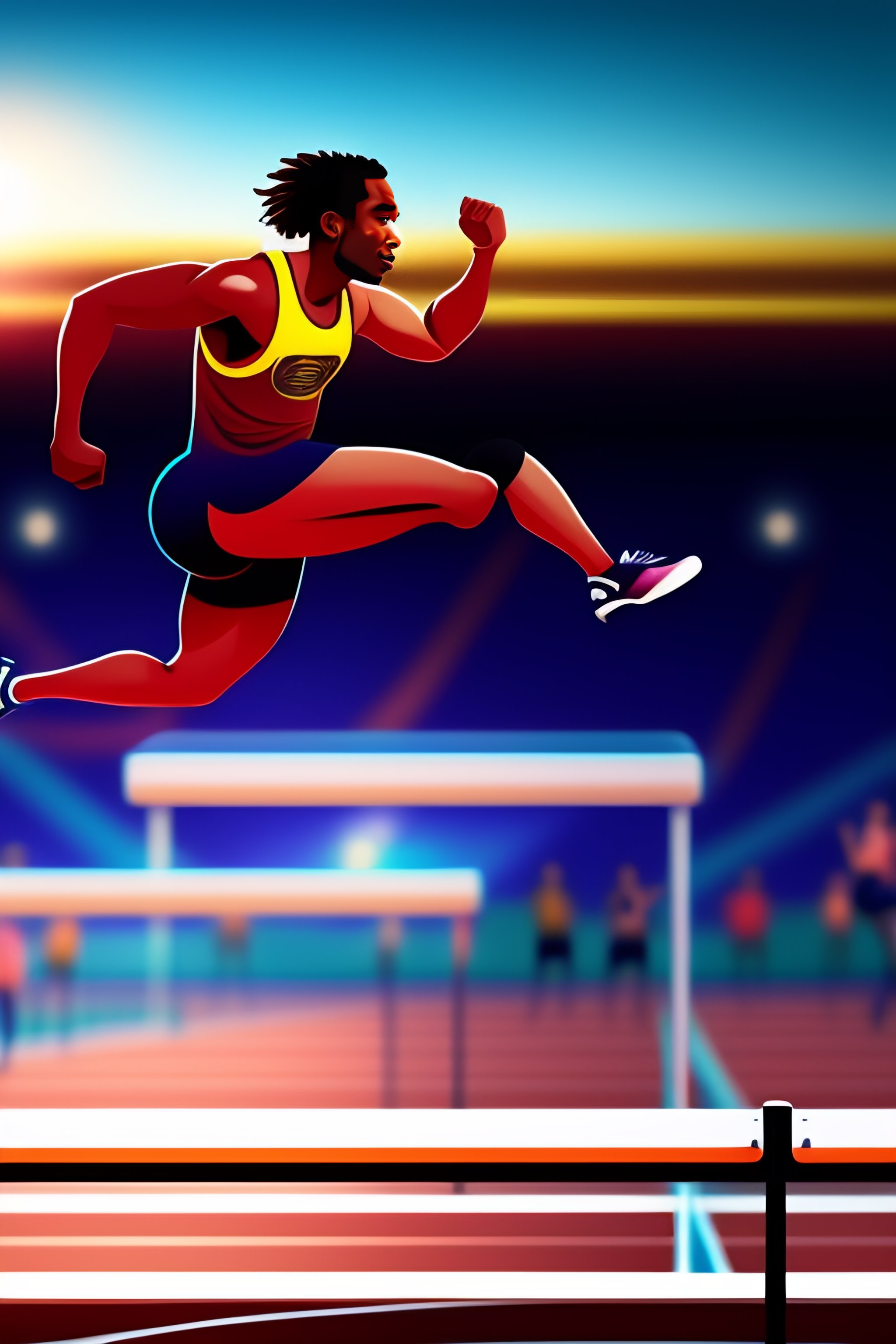 Lexica - Cartoon of a person leaping over a hurdle in track and field ...