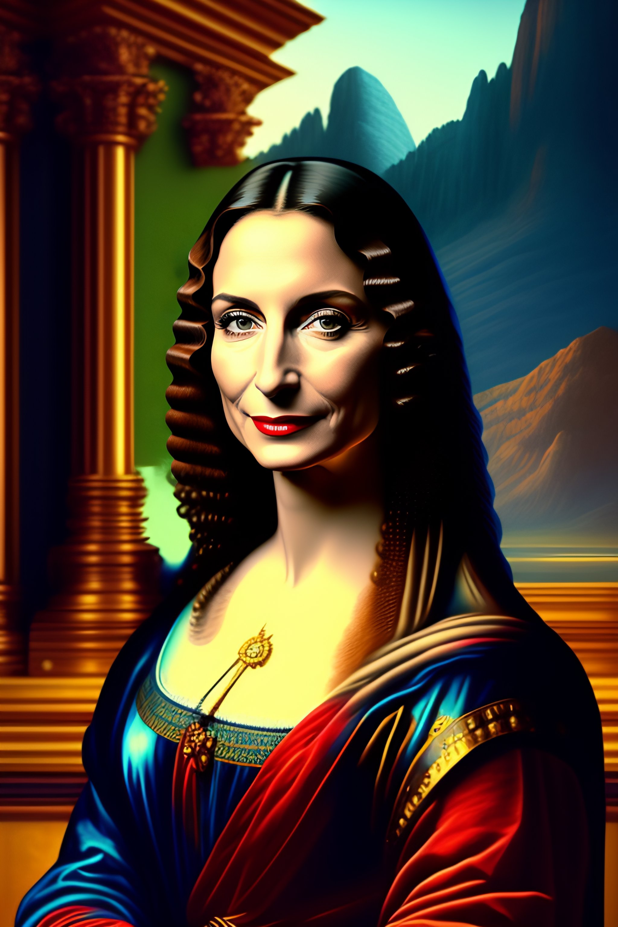 Lexica - Gioconda in hyper realistic 3d and ciberpunk style