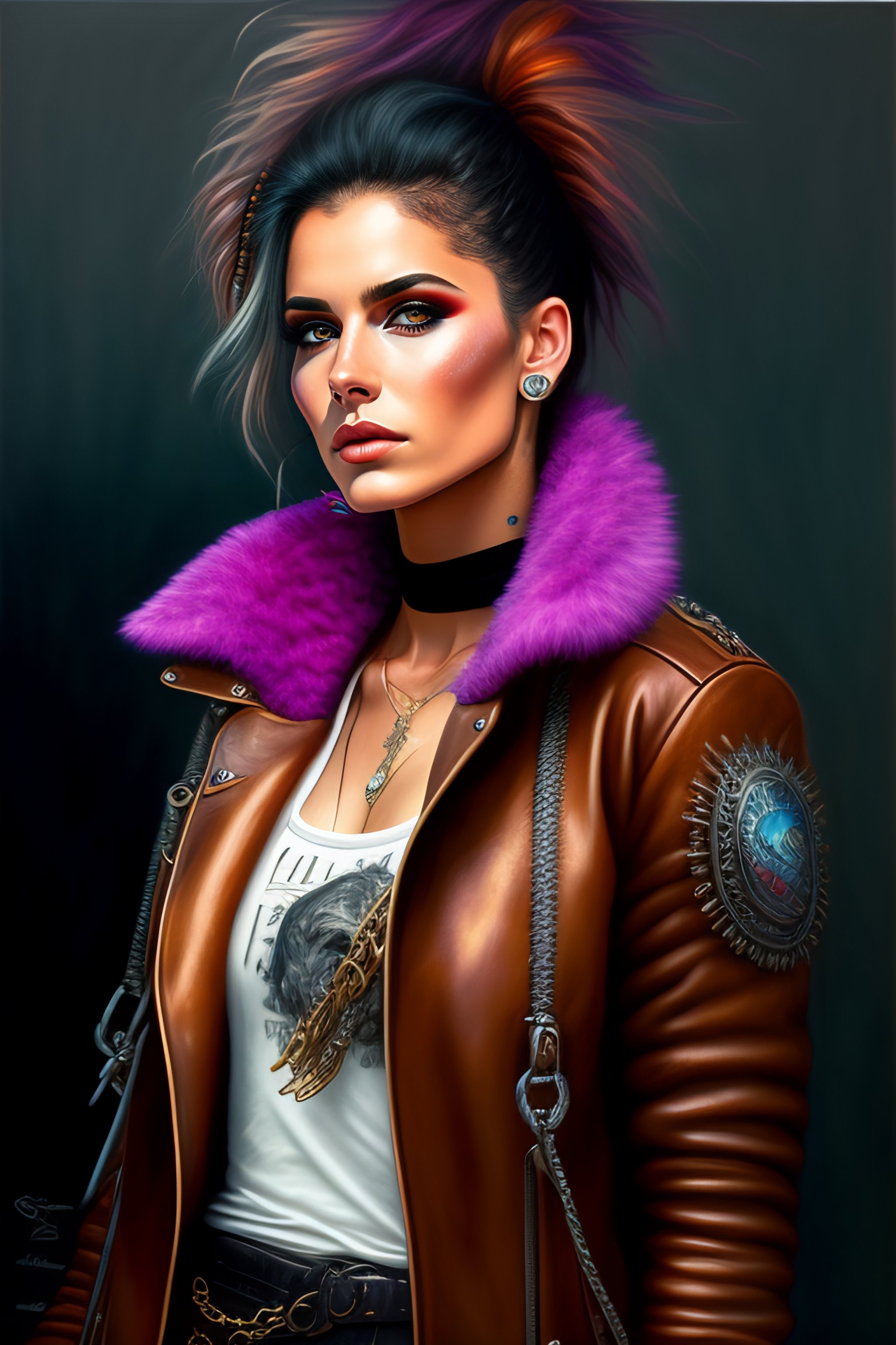 Lexica - Cute punk scull girl, mad max jacket, renaissance, cables on ...