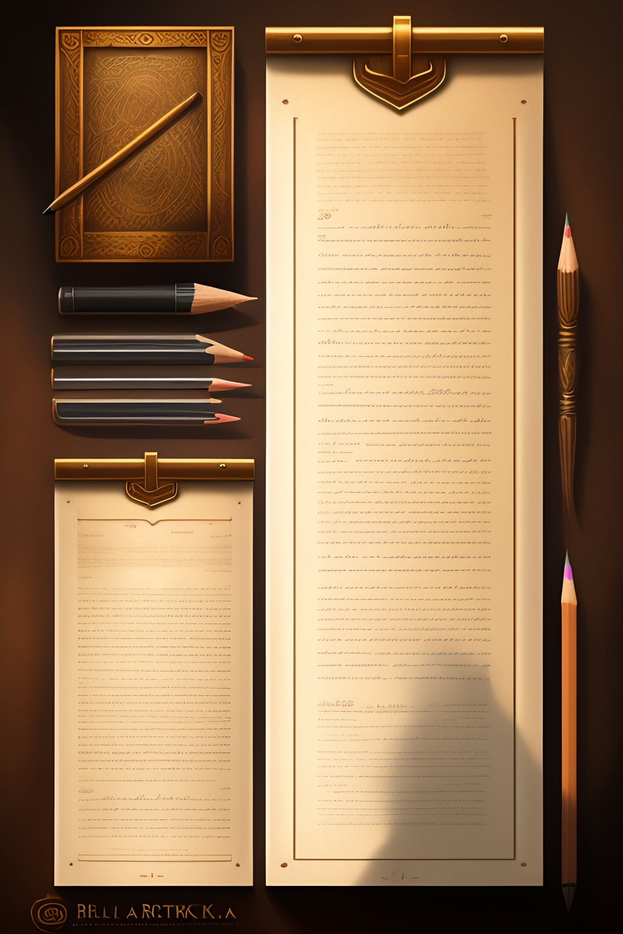 Lexica - Old scroll of papyrus open on a table, with pencil sketches ...