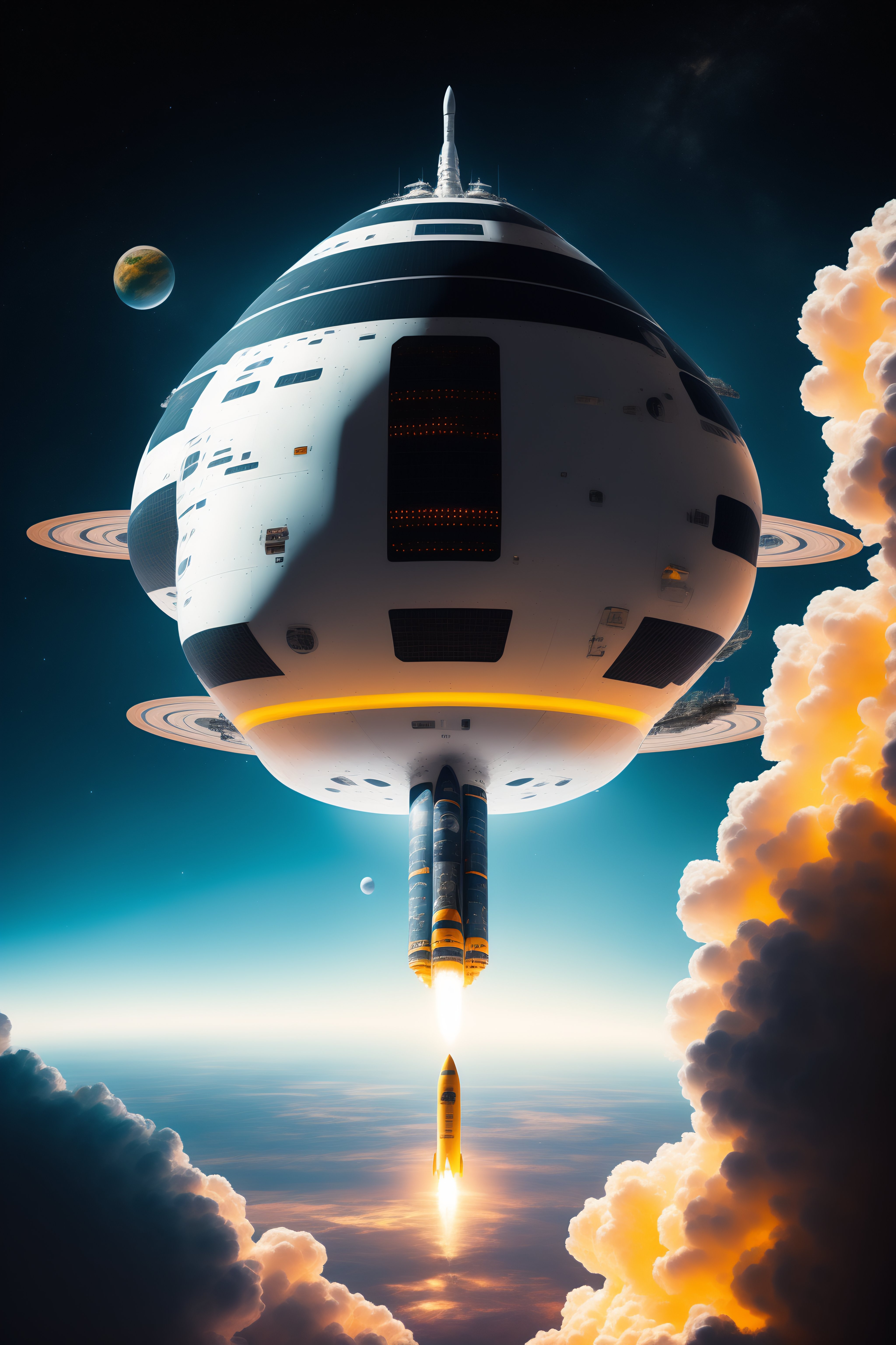 Lexica - Space station in orbit, rocketship landing