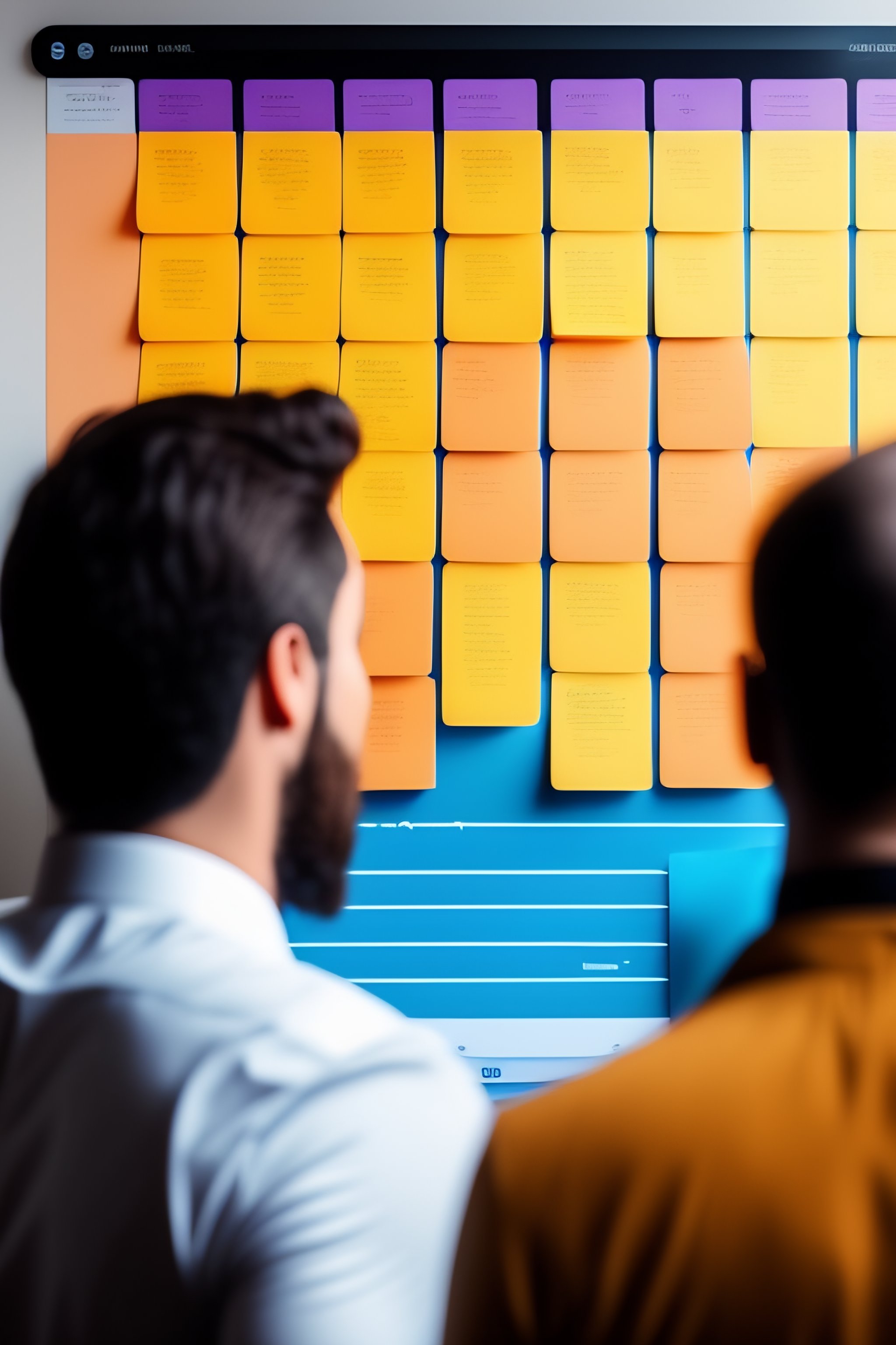 Lexica - Team brainstorming in front of a SCRUM board with postITs