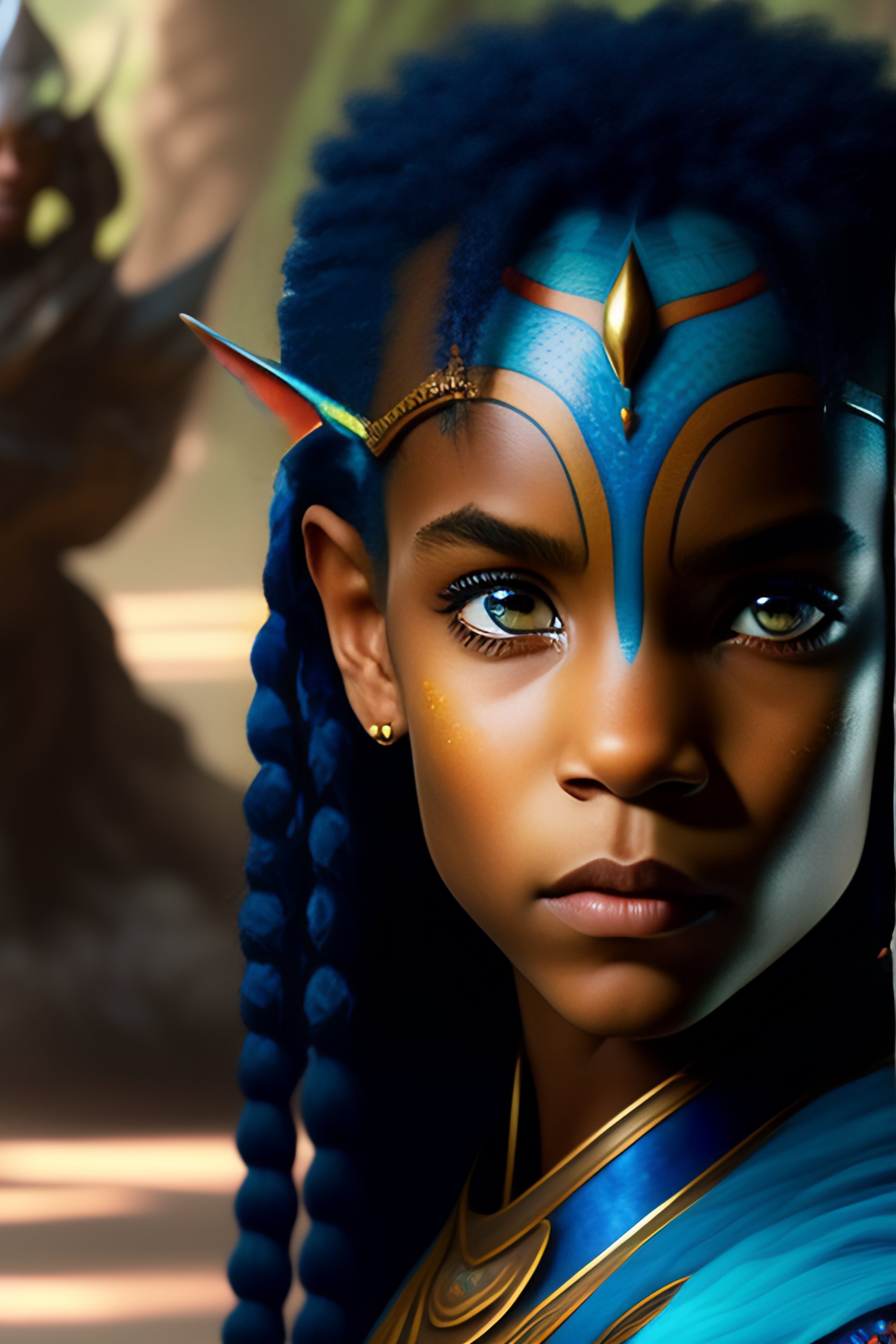 Lexica - Neytiri from avatar with black curly hair blue eyes and a ...