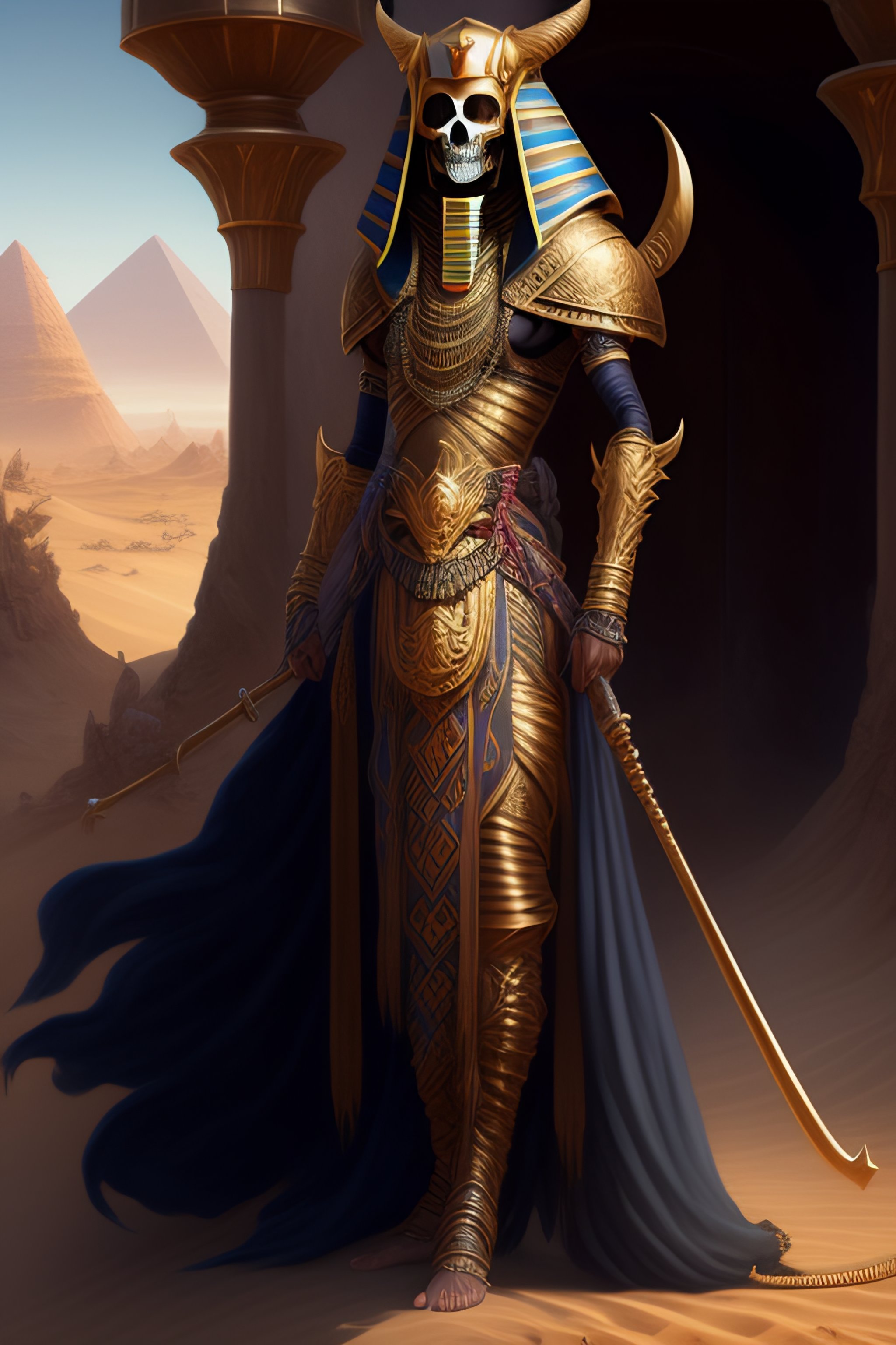 Lexica - Desert undead lich Skeleton pharaoh, holding a snake headed ...