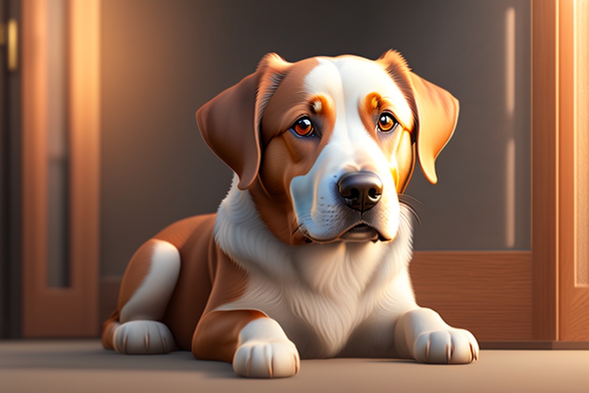 Lexica - A Labrador dog with white air, brown eyes seated near door and ...