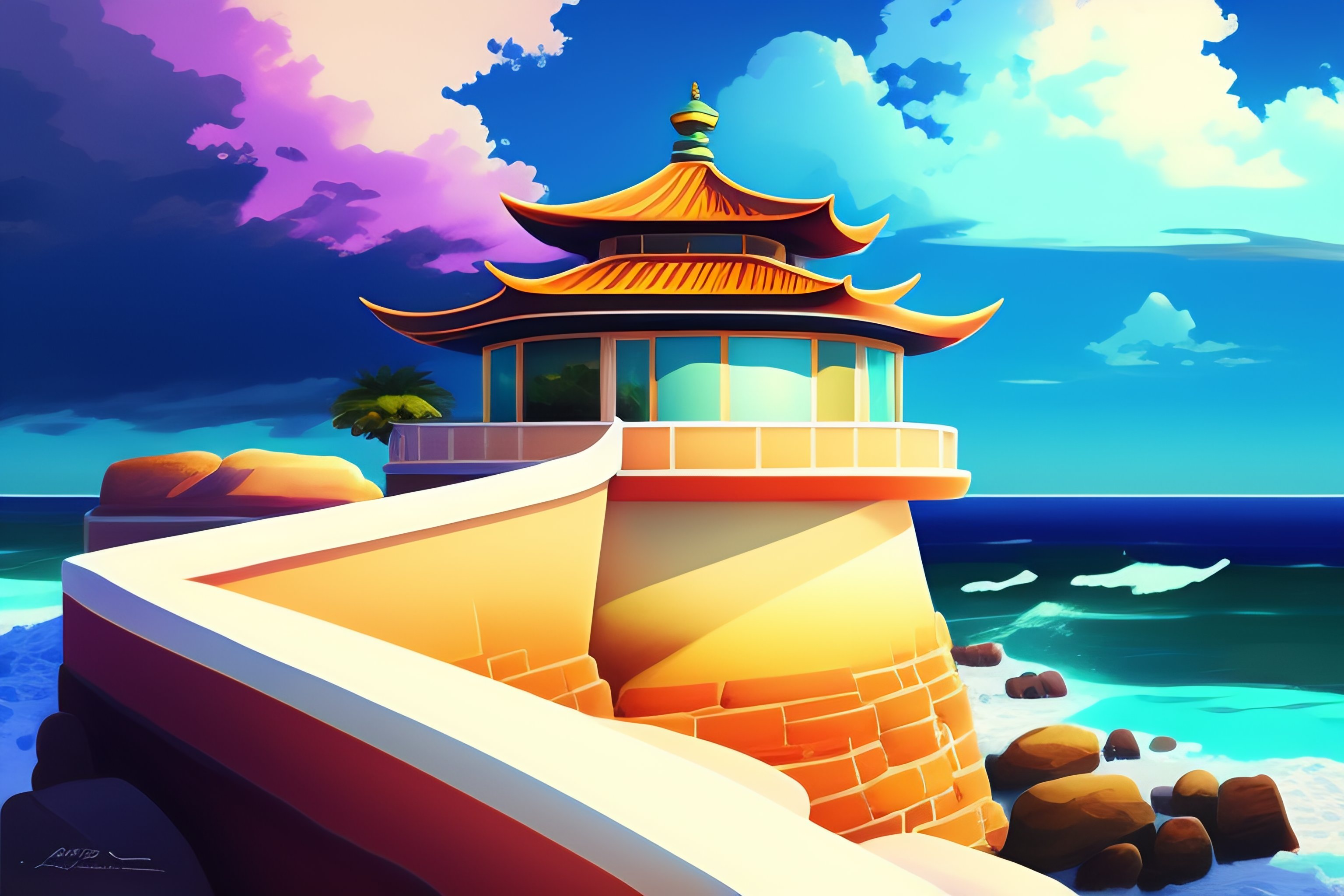 Lexica - Anime background by Kazuo Oga, a lone stucco house by the ...