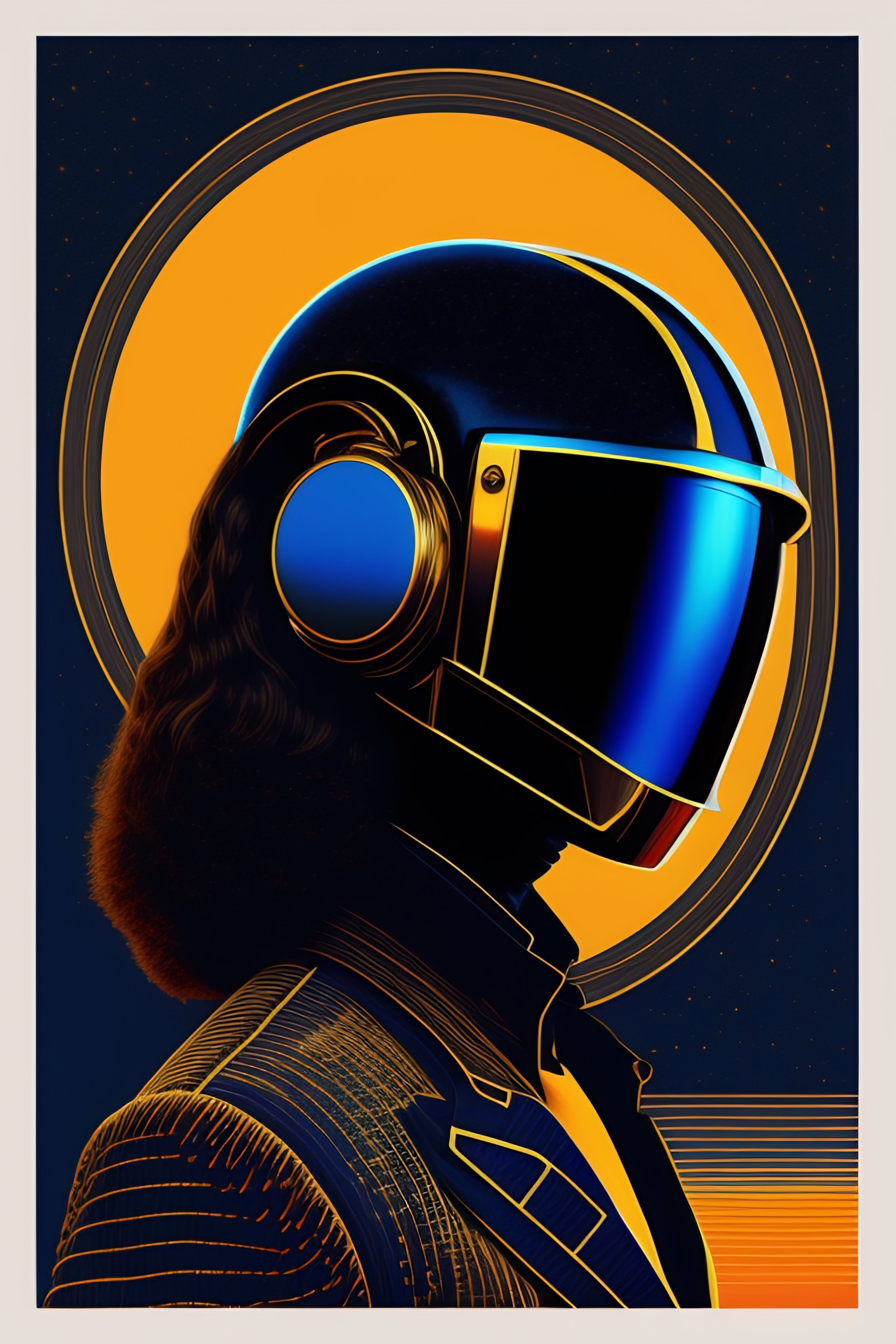 Lexica - Daft punk in the style of a woodblock print, blueish --seed 140612