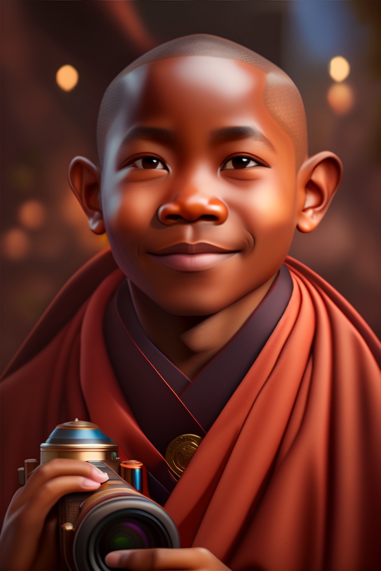 Lexica - Close up portrait of a monk clicking pictures with a camera ...