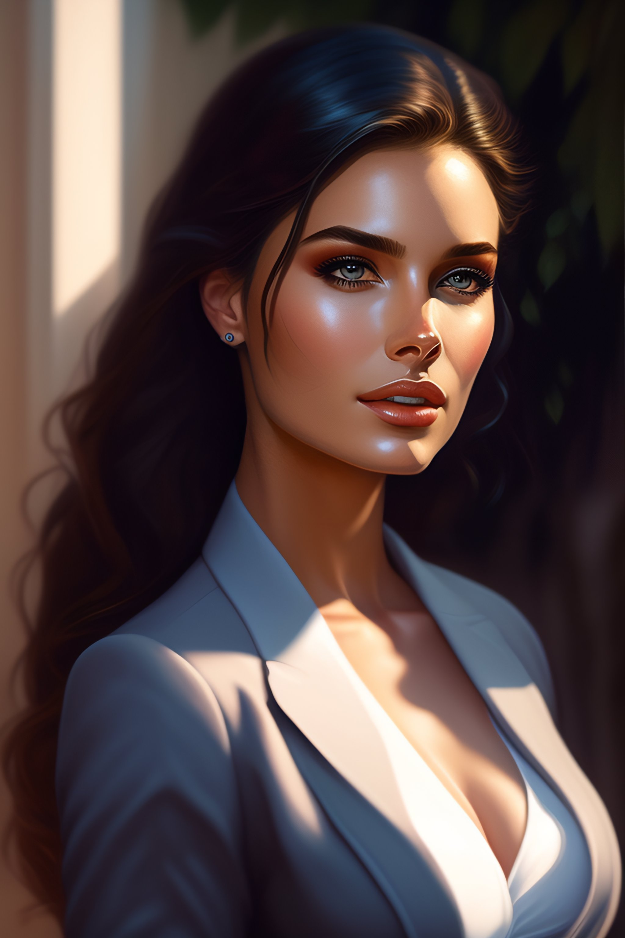 Lexica - A beautiful girl with office jacket and bra portrait ...