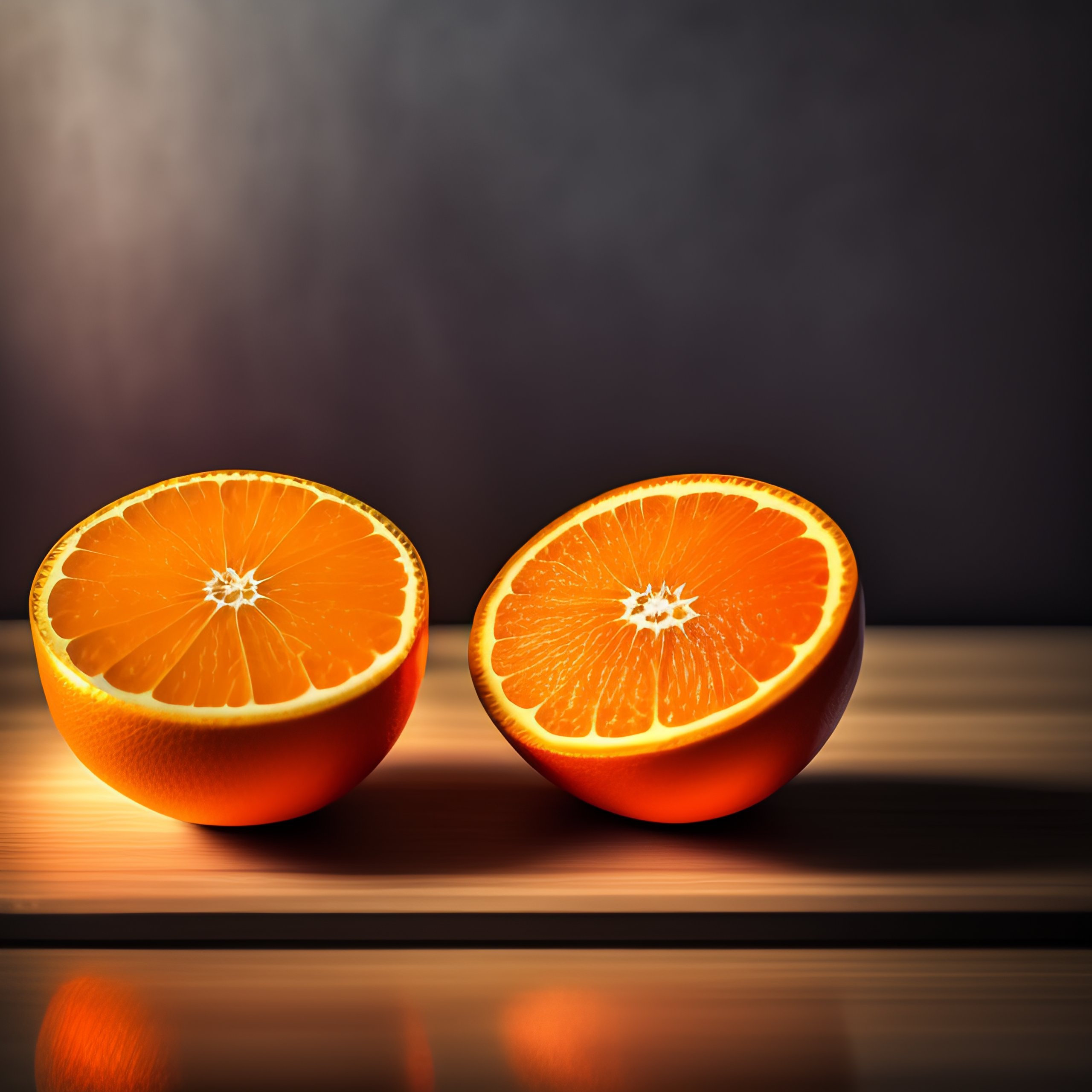 Lexica - Two whole oranges in a table, photography, product photo.