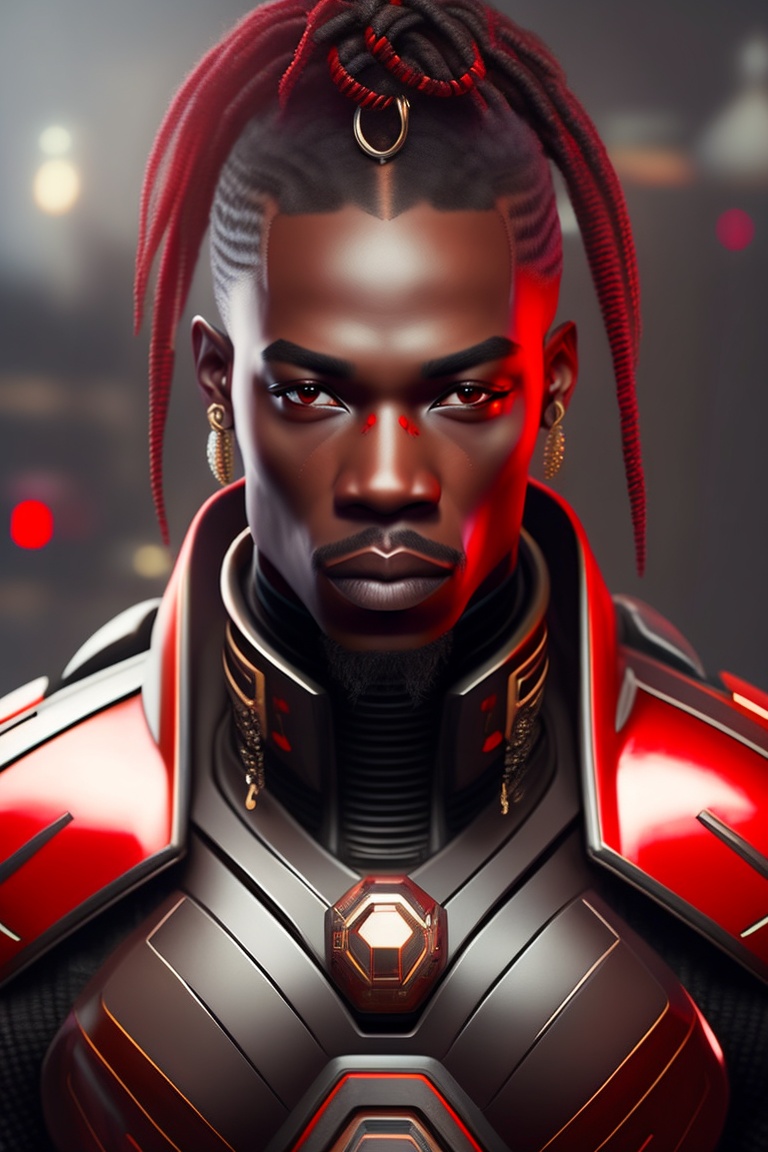 Lexica - Black cyborg man with small dreadlocks, futuristic black and ...