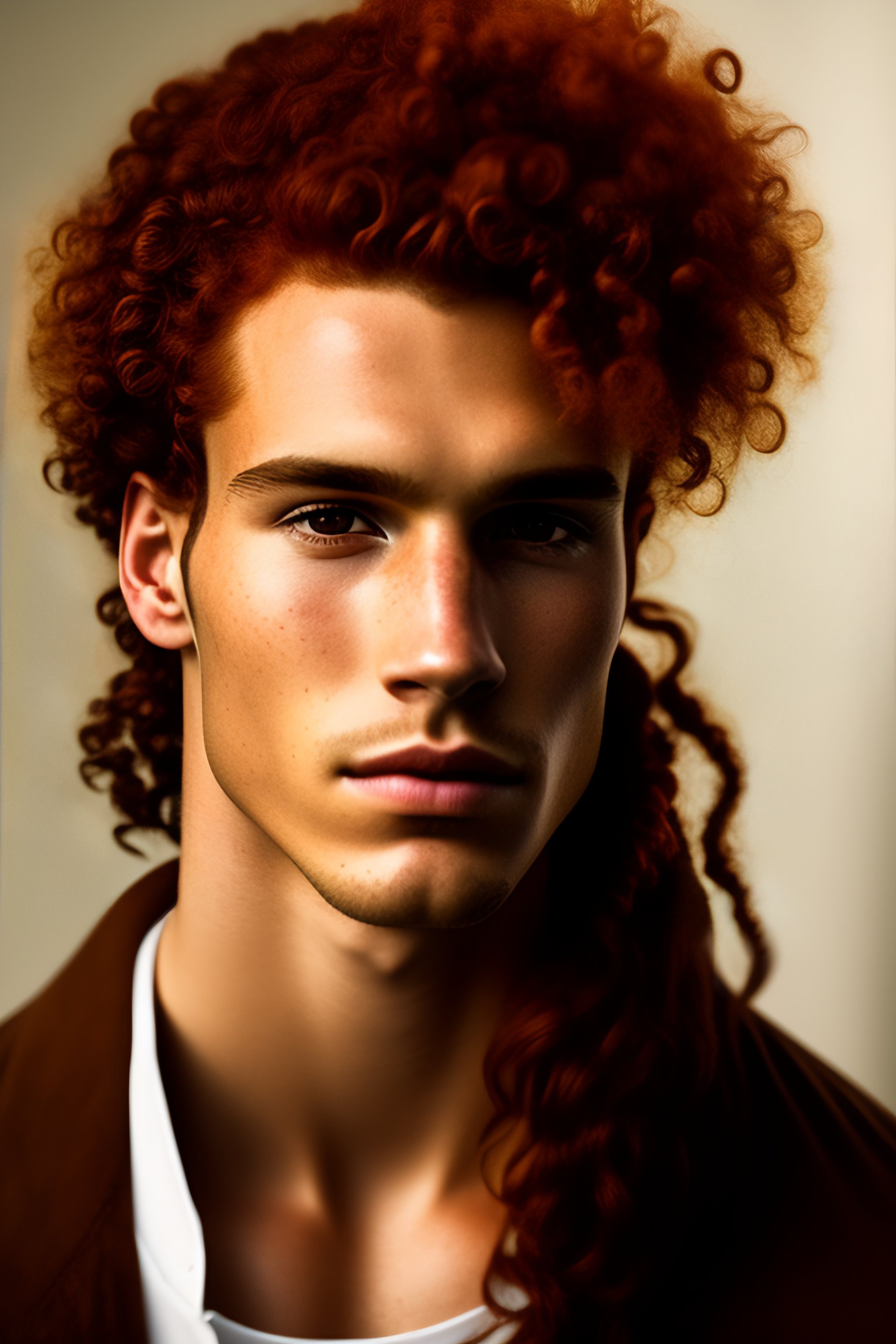 Lexica - Portrait of a man, twenty years old, long red curly hair with ...