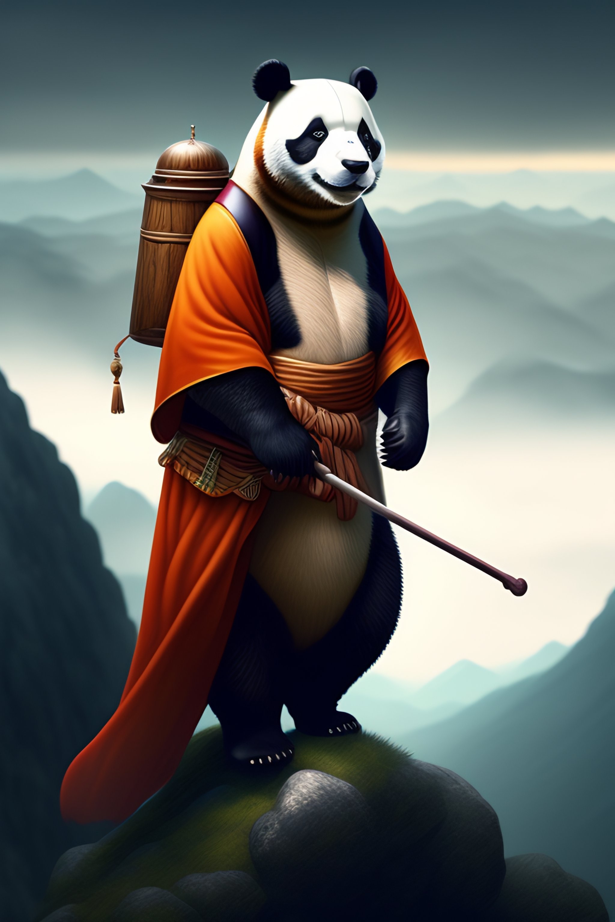 Lexica - Anthropomorphic panda wearing monk robes and carrying a staff ...