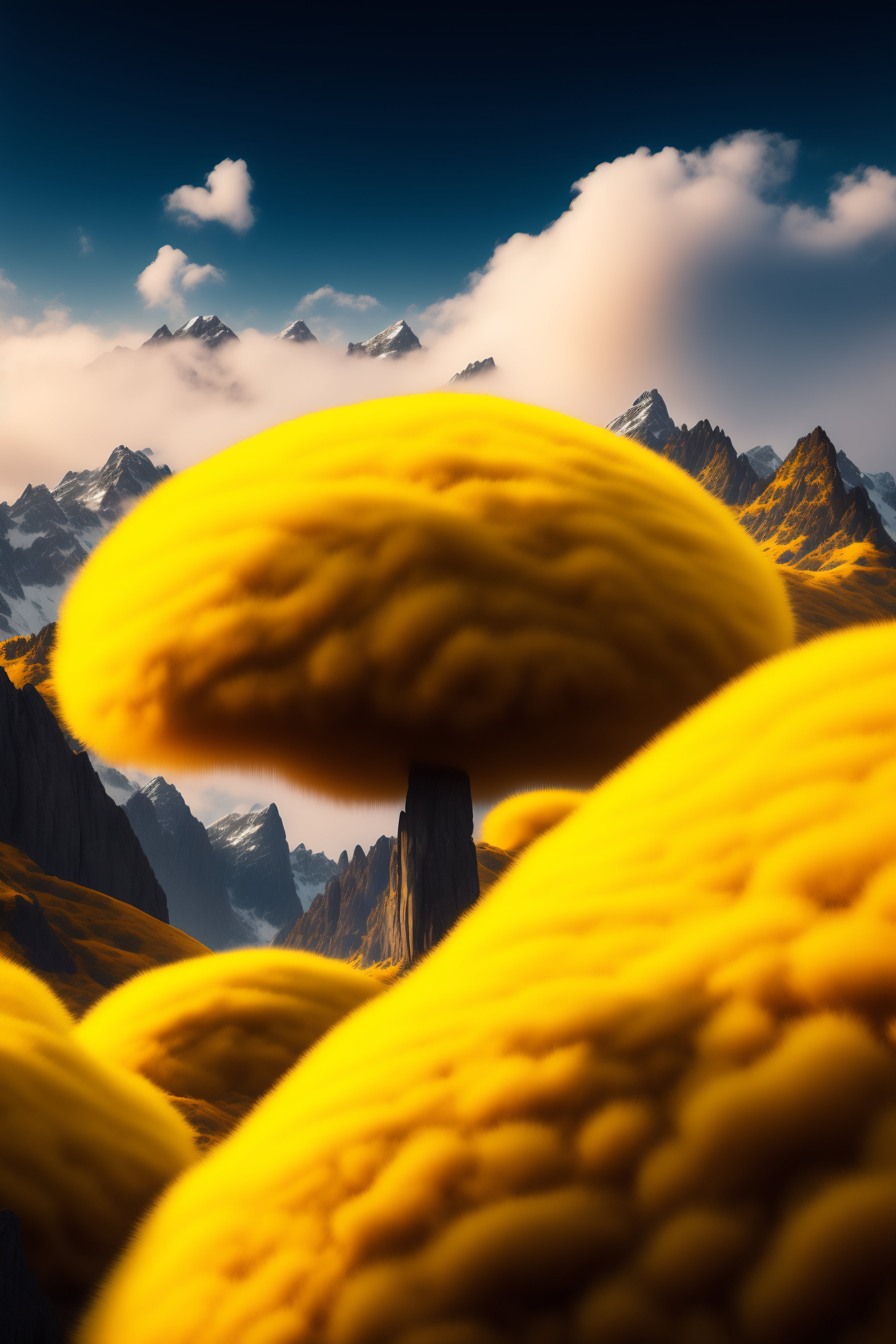 Lexica - A photograph of a landscape made of yellow fur, bear fur, fur ...