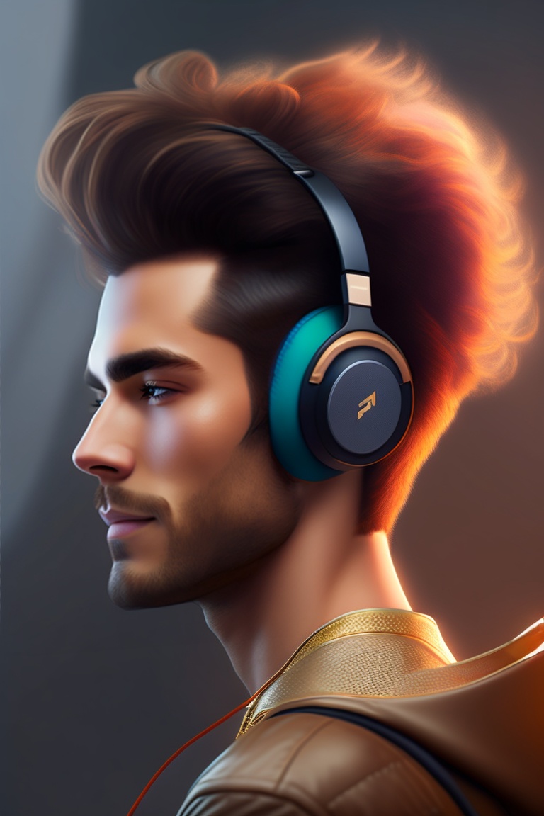 Lexica - Handsome man ,medium hair, transparent chasma ,headphone ...