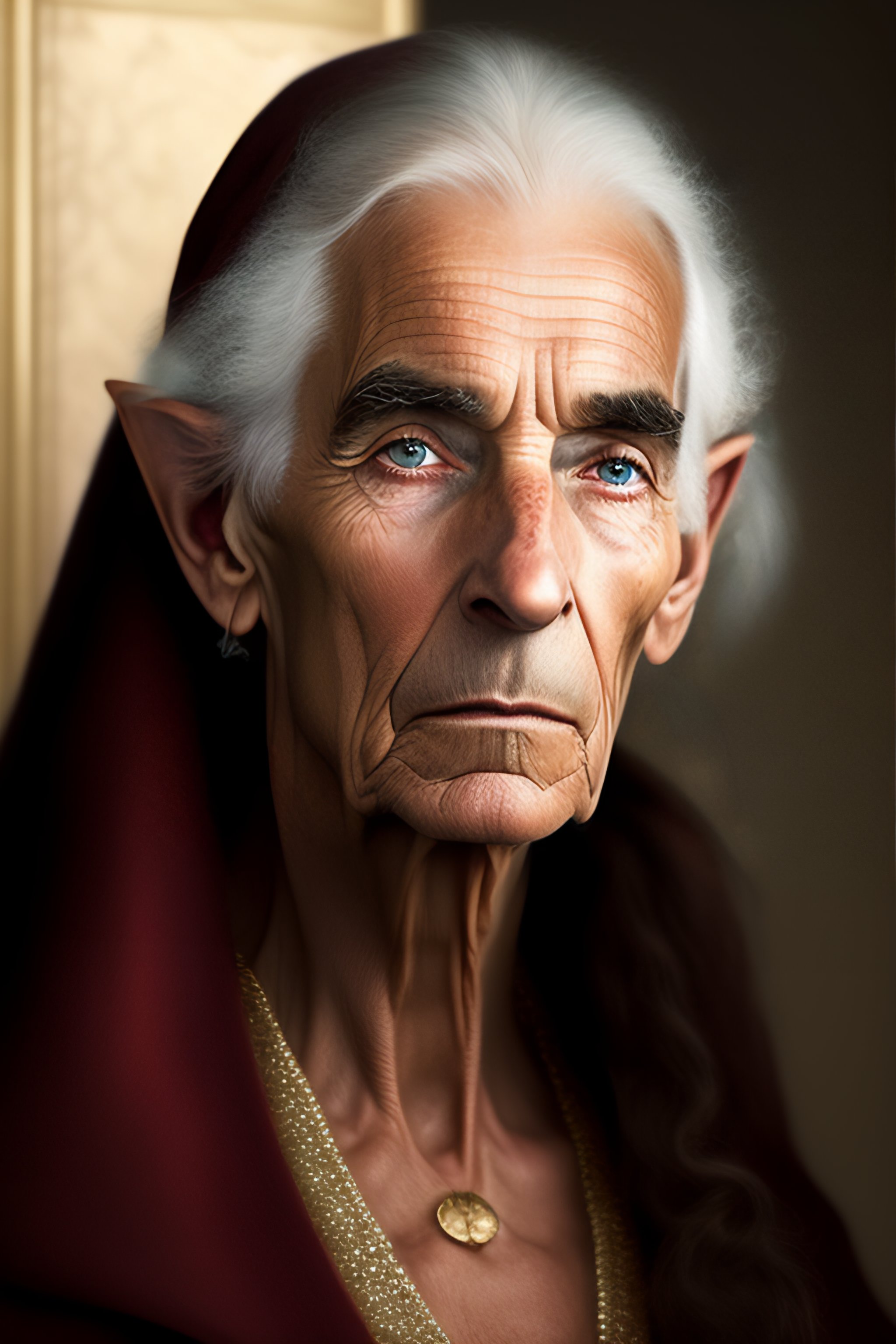 Lexica - Old aged half man half woman elf with huge mustage portrait