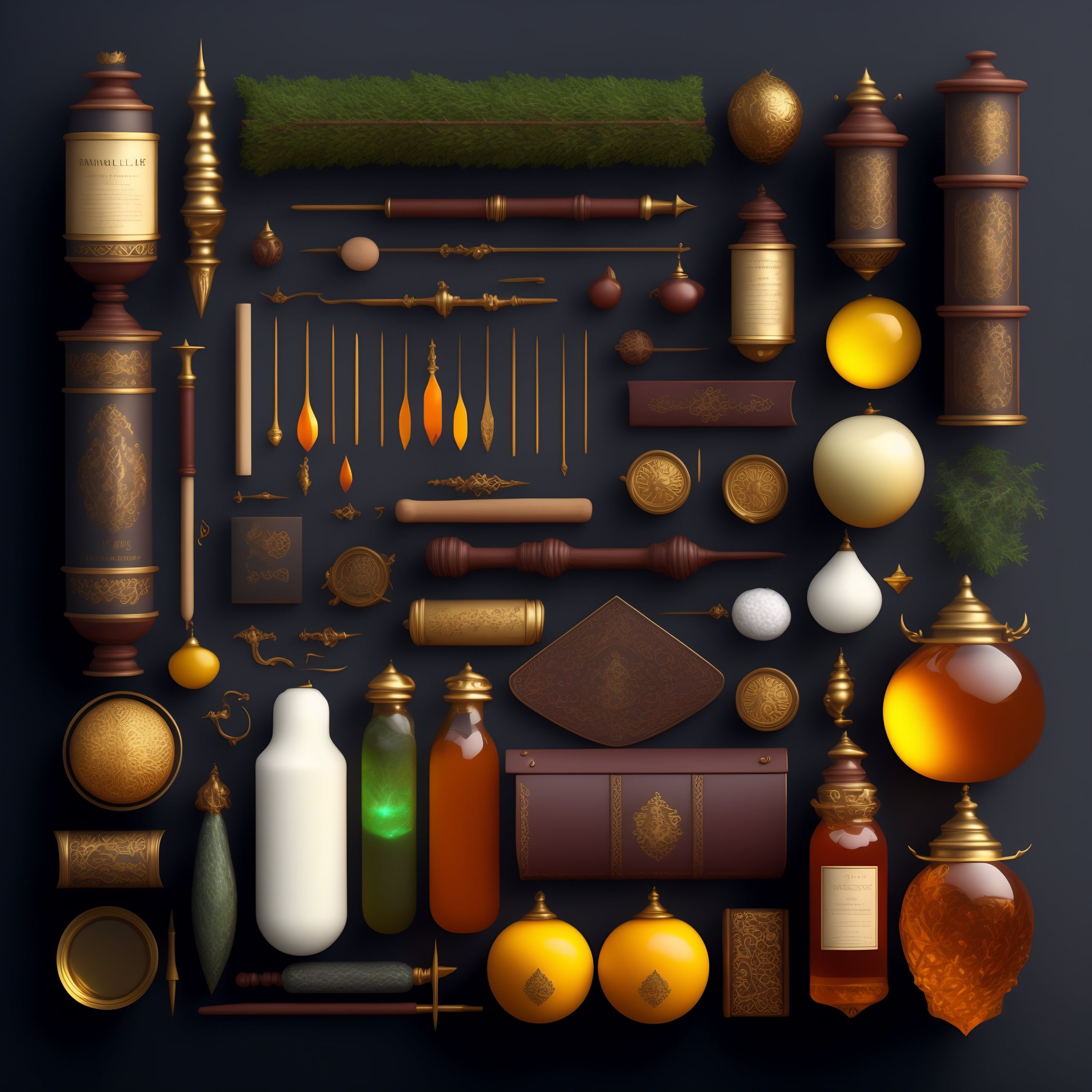 Lexica - Magical tools and potions, Costumes and props, Knolling ...