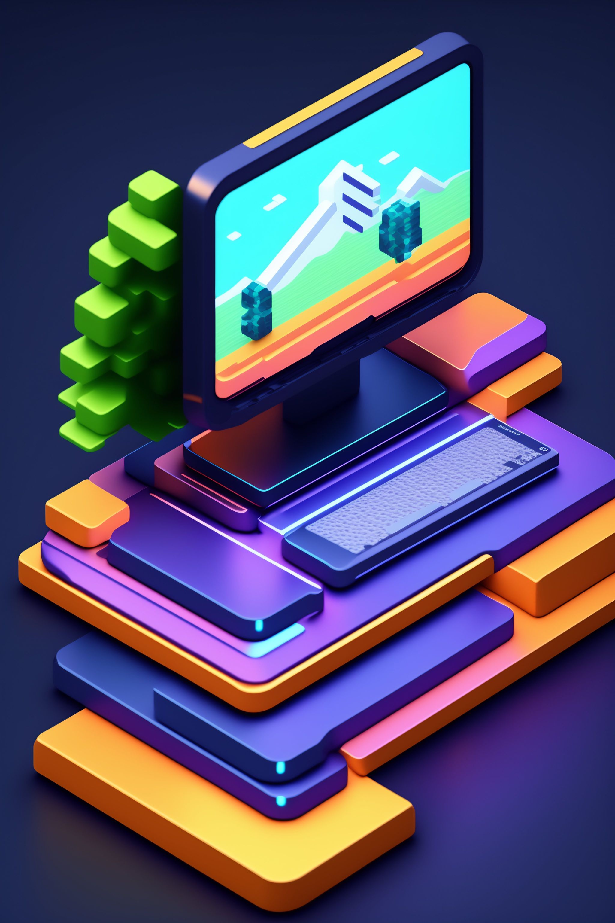 Lexica - Detailed isometric laptop, pixel art, c4d, full focus ...