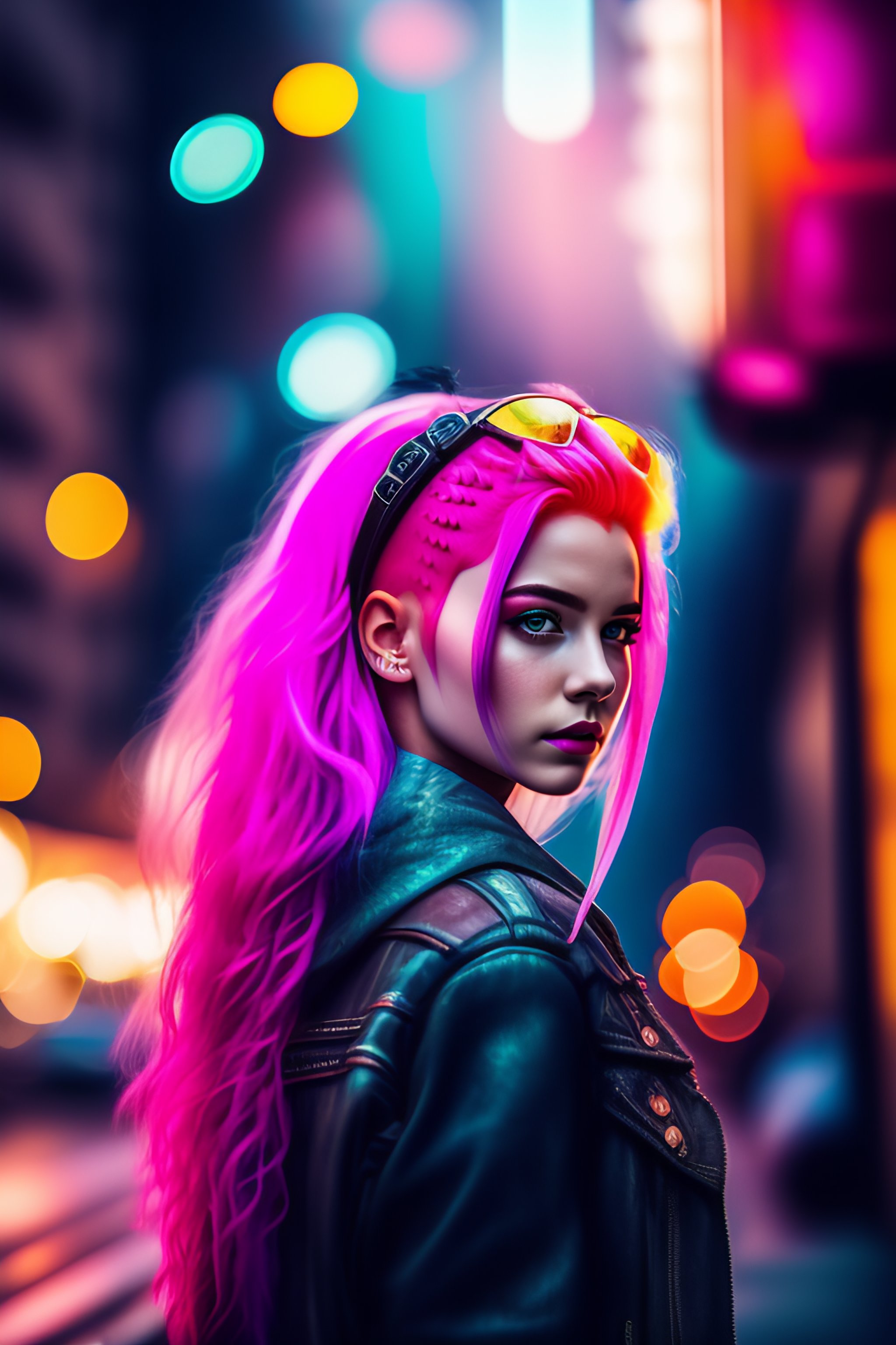 Lexica - Wide angle environmental shot of girl with pink hair in dirty ...