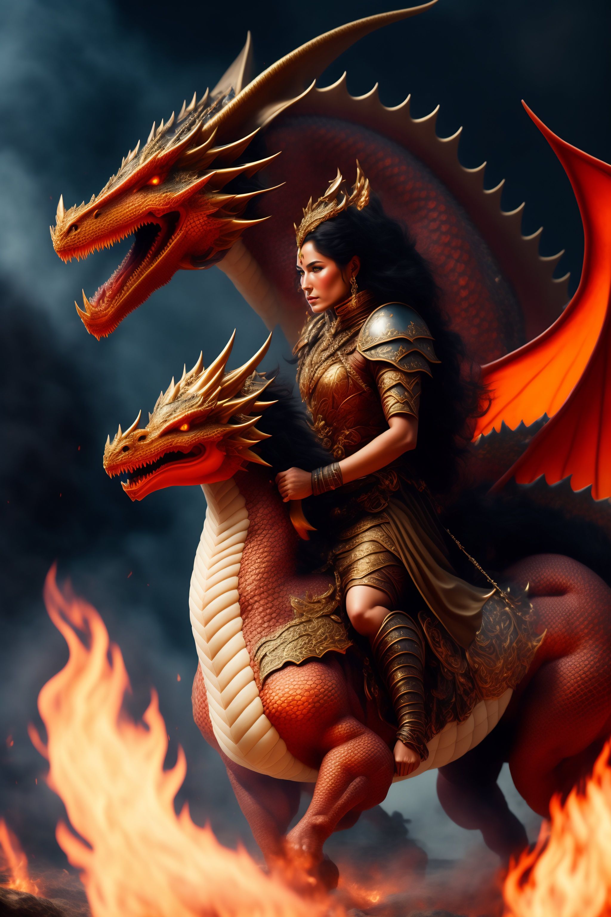 Lexica - Portrait of a single barbarian princess riding a fire ...